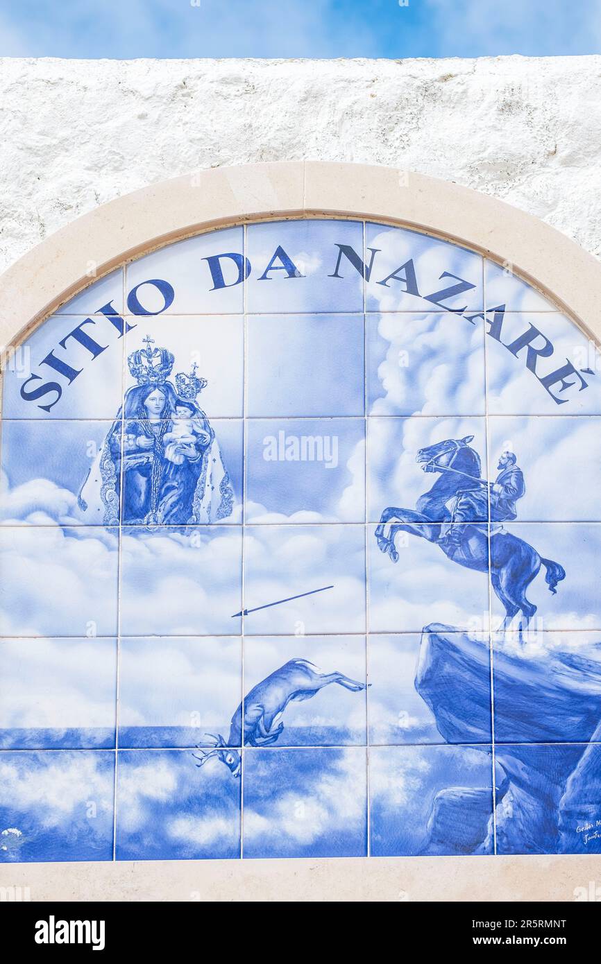 Portugal, Central region, Nazaré, Sitio district, azulejo evoking the ...