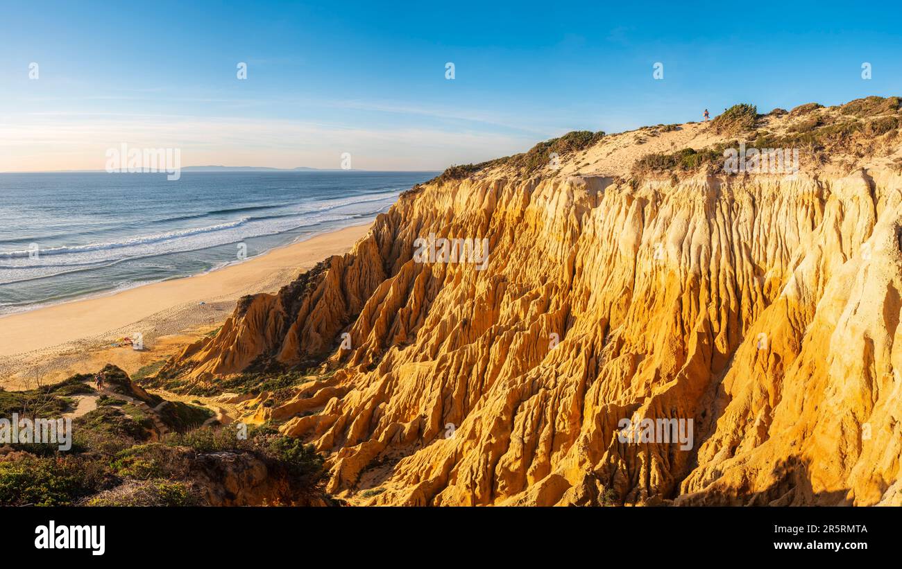 Portugal, Alentejo region, Melides, ochre cliffs overlooking Galé ...