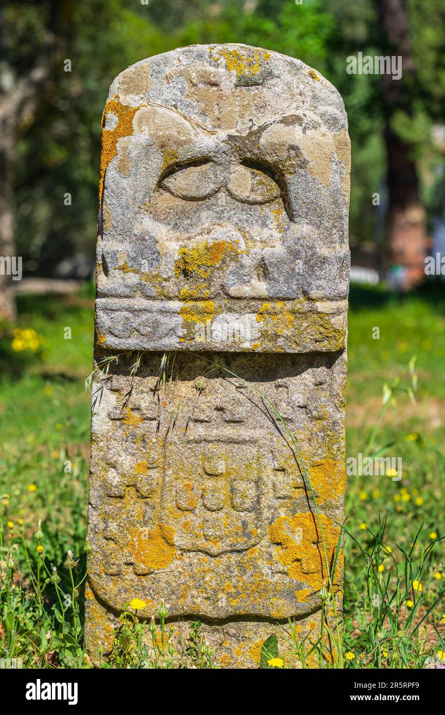 Portugal, Alentejo region, Vila Viçosa, stone bollard in the medieval ...