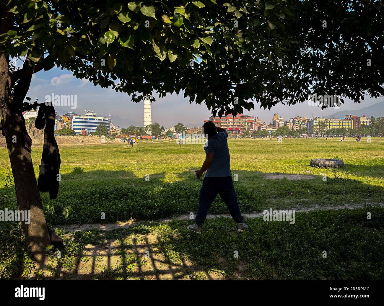 June 5, 2023, Kathmandu, Bagmati, Nepal: A man exercises at an open space on World Environment ...
