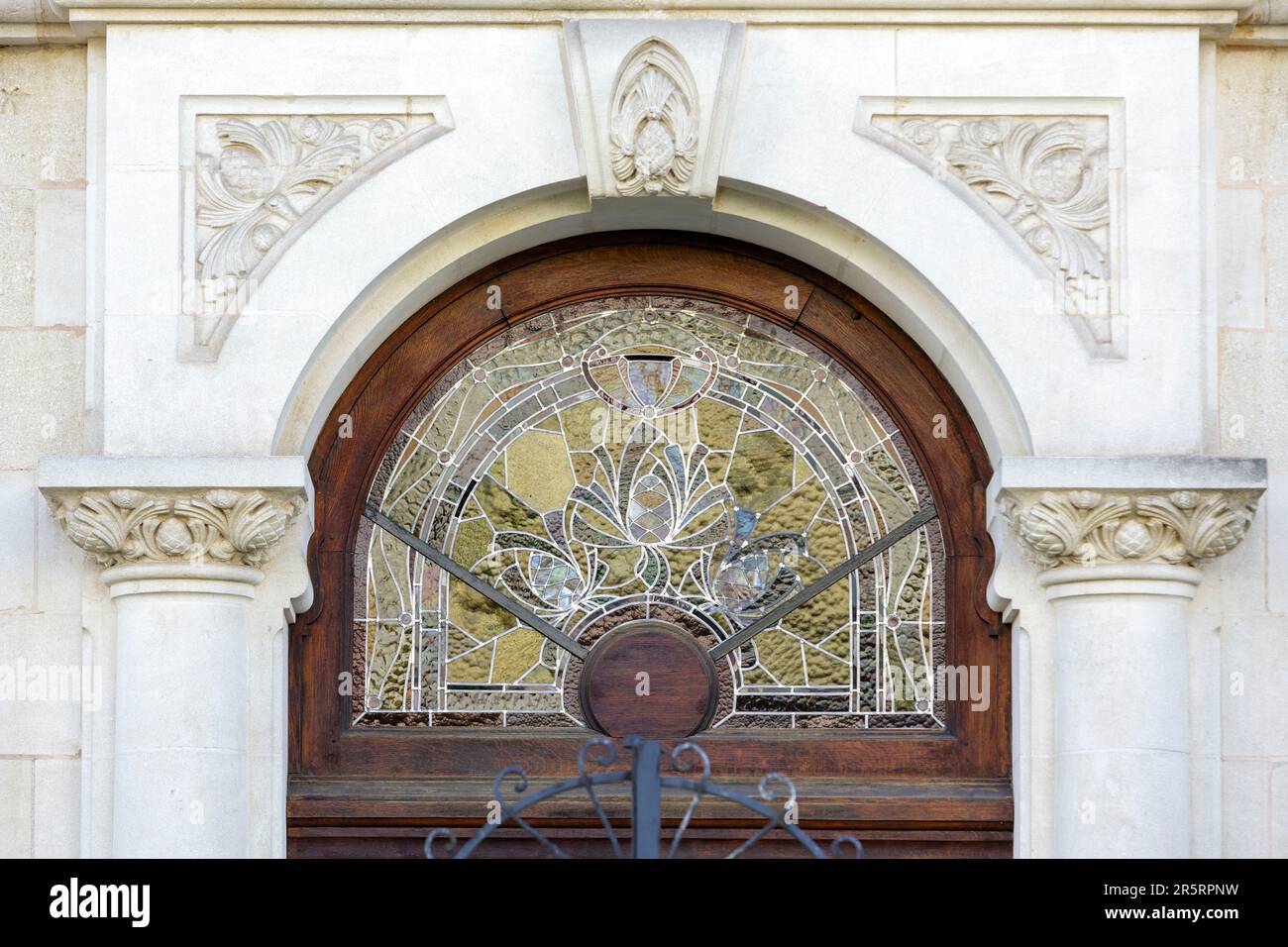 France, Meurthe et Moselle, Nancy, stained glass window on the transom ...