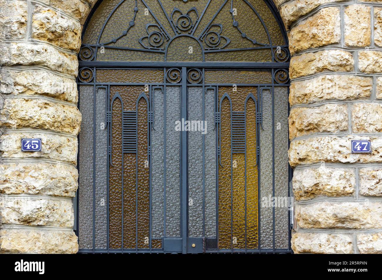 France, Meurthe et Moselle, Nancy, detail of the doorway of an ...