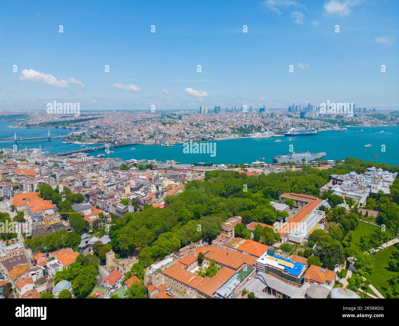 Topkapi Palace aerial view in Sultanahmet with Golden Horn and Beyoglu ...