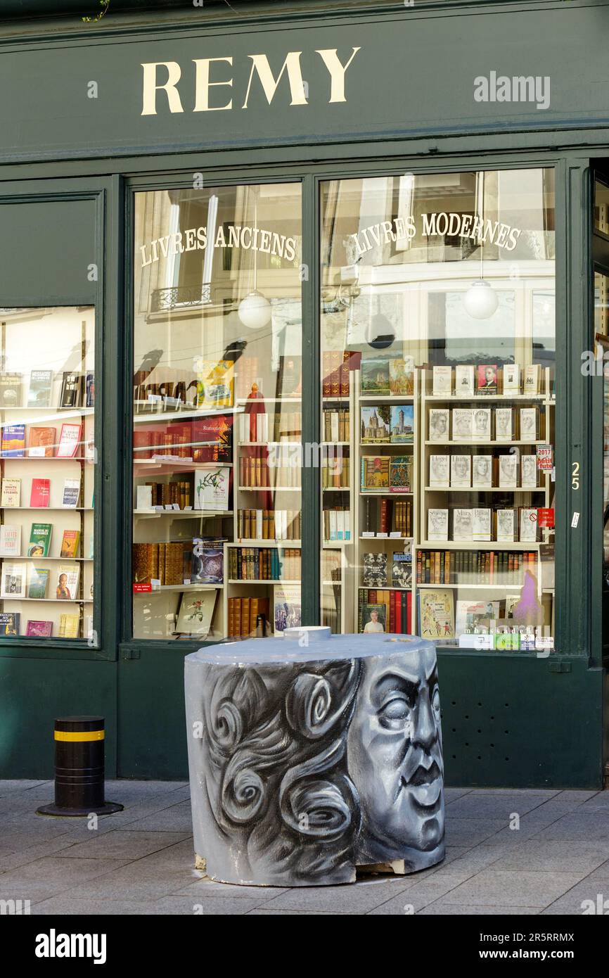 France, Meurthe et Moselle, Nancy, front window of Remy bookshop ...