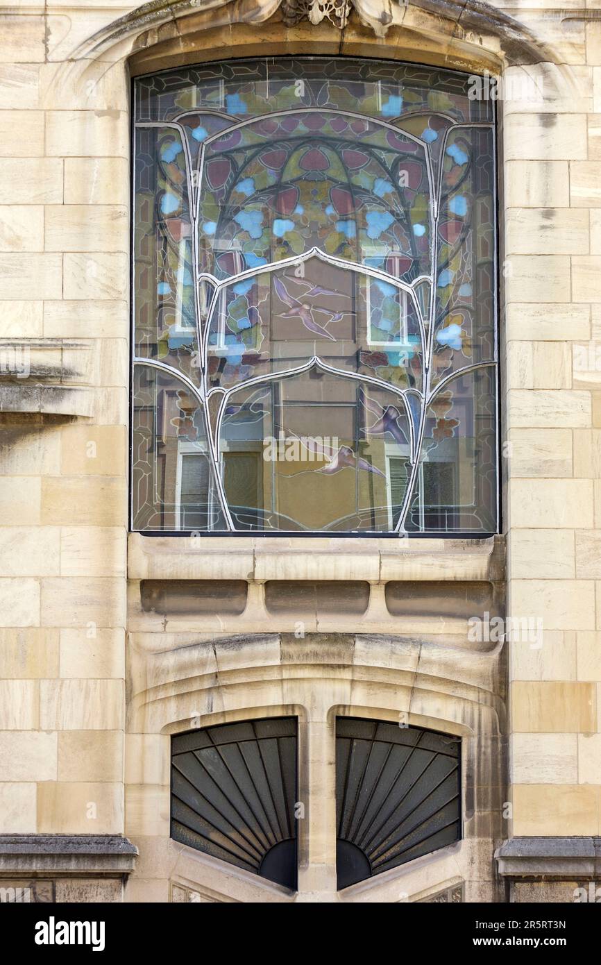 France, Meurthe et Moselle, Nancy, stained glass window called Roses et ...