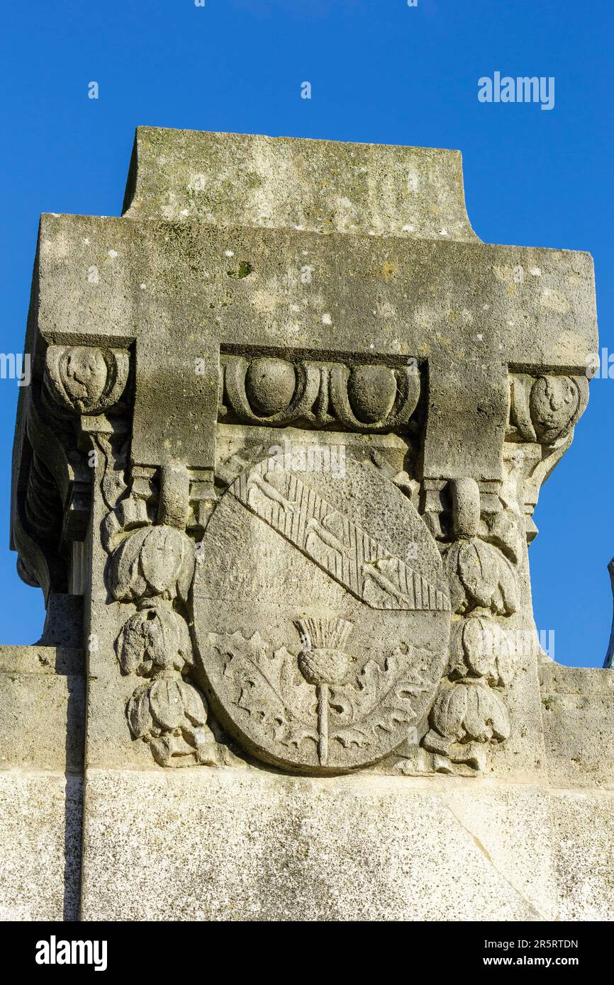 France, Meurthe et Moselle, Nancy, detail of one of the stone pillars ...