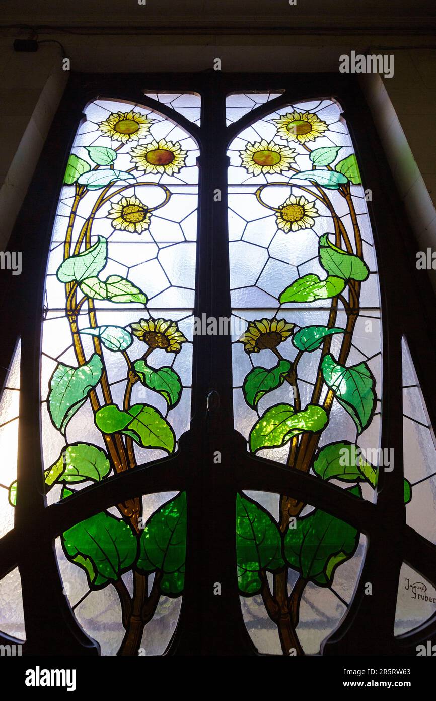 France, Meurthe et Moselle, Nancy, Art Nouveau stained glass window ...