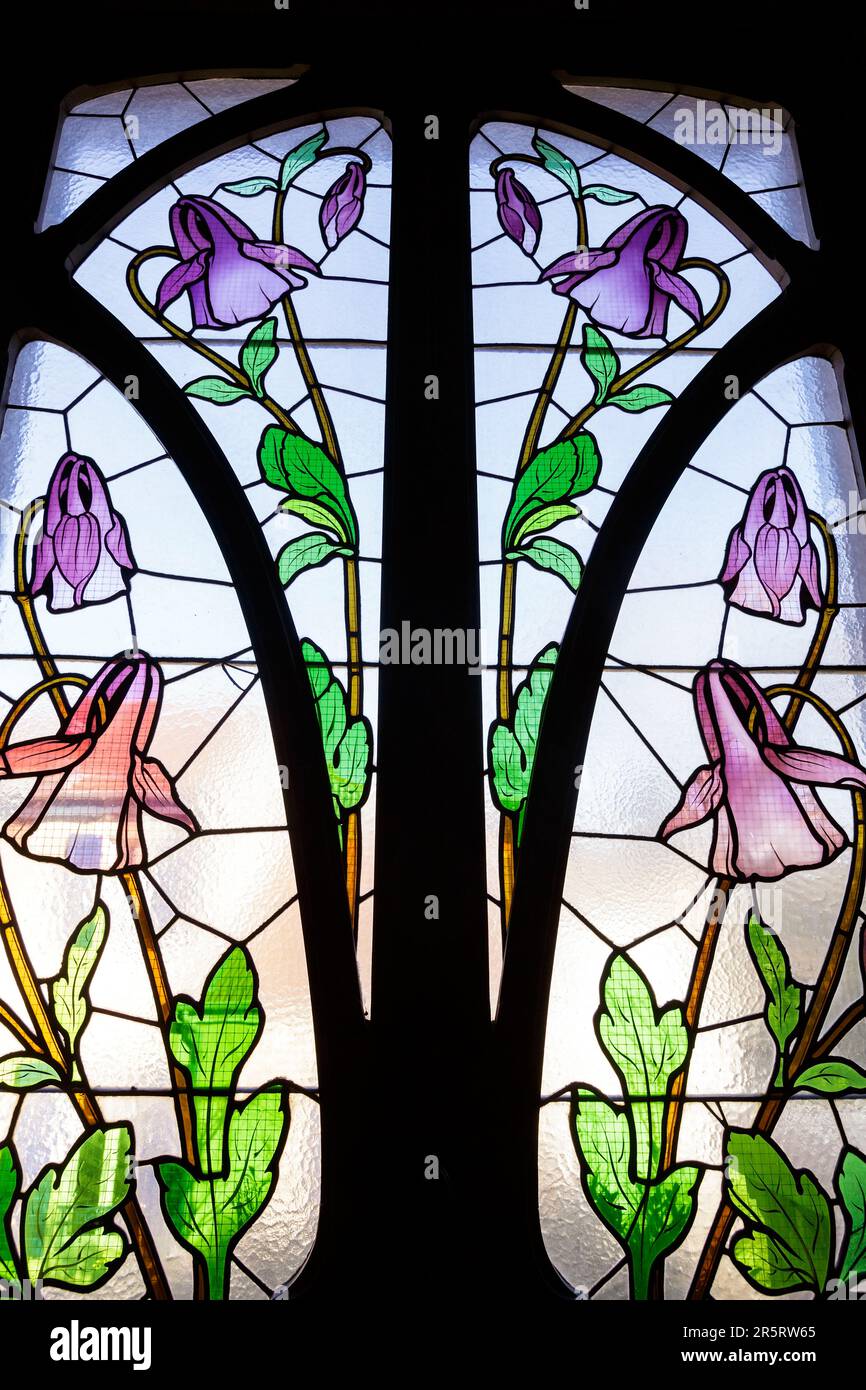 France, Meurthe et Moselle, Nancy, Art Nouveau stained glass window ...