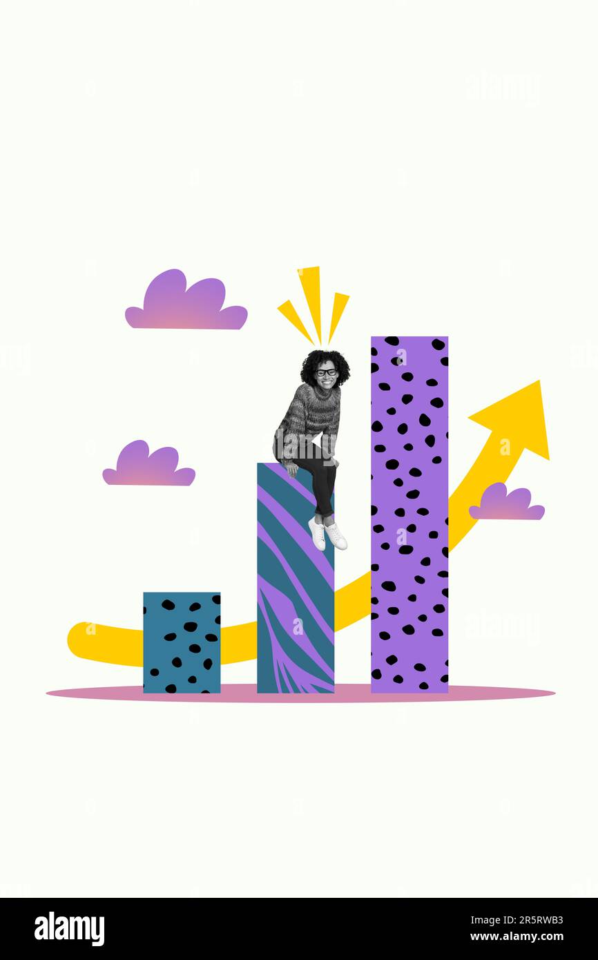 Image sketch artwork picture collage of happy successful girl sitting ...