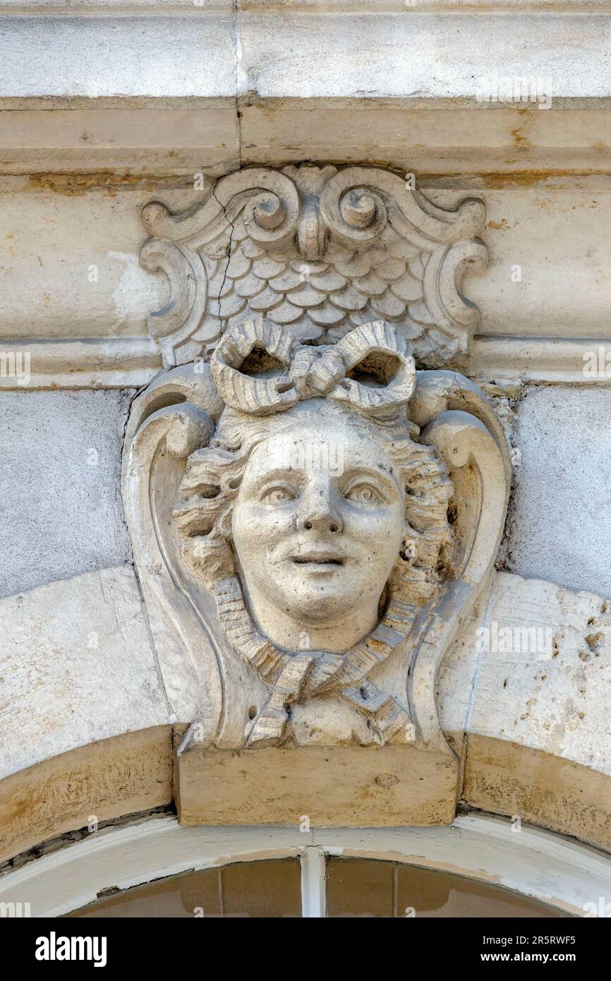France, Meurthe et Moselle, Nancy, mascaron ornament on a facade of ...