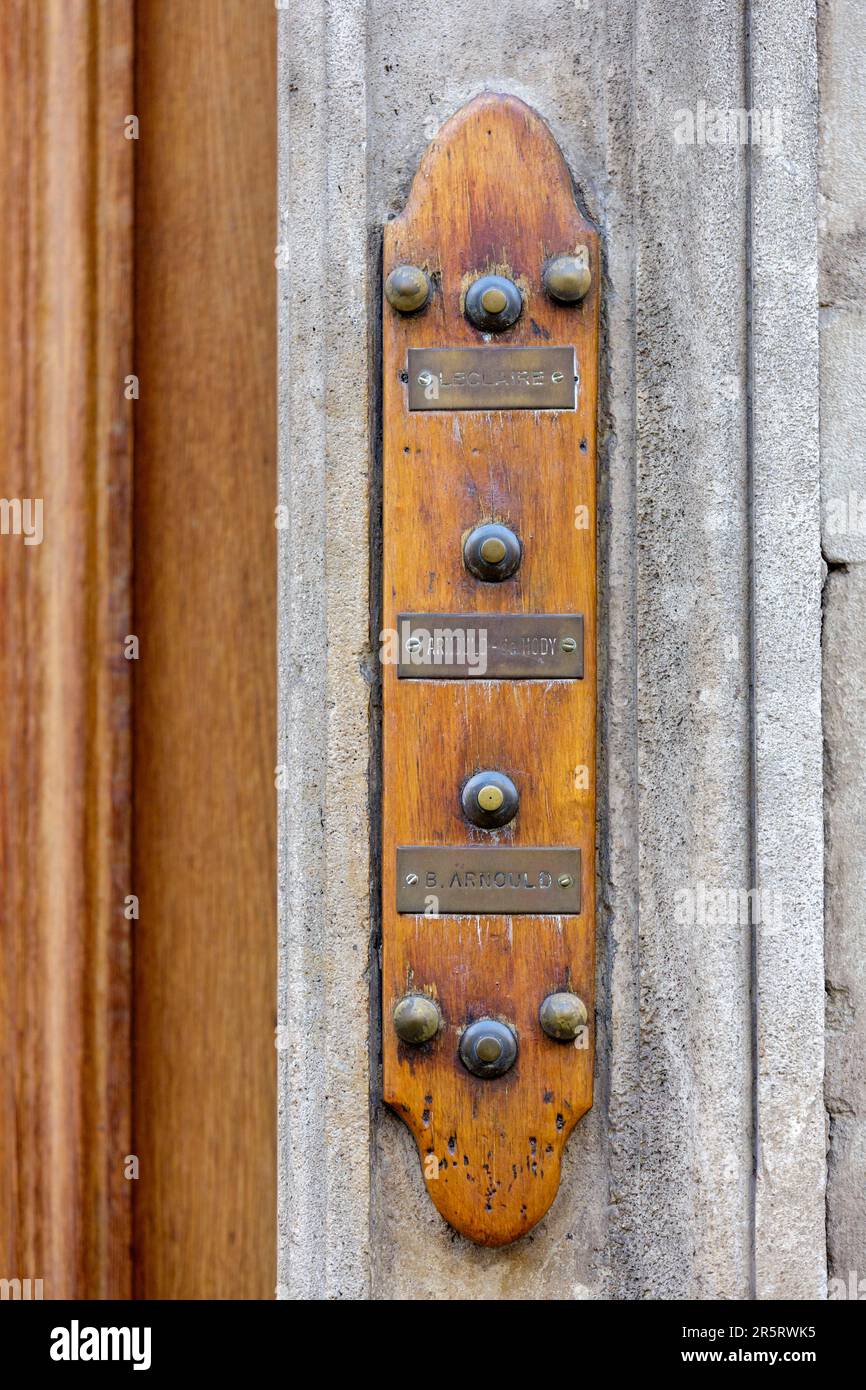 France, Meurthe et Moselle, Nancy, old doorbells on the facade of an ...