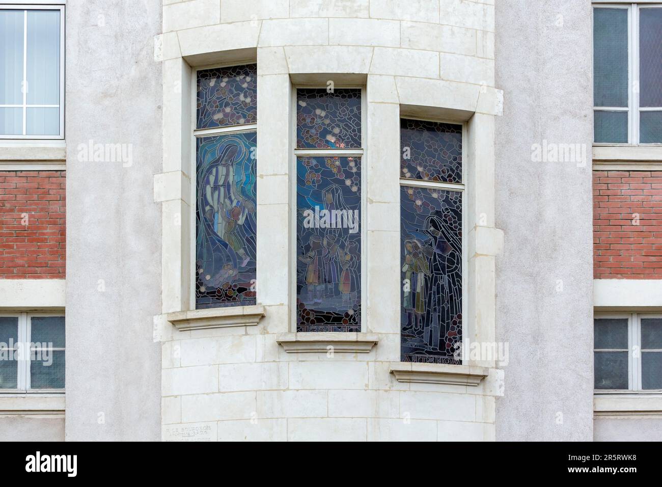France, Meurthe et Moselle, Nancy, stained glass windows on the facade ...