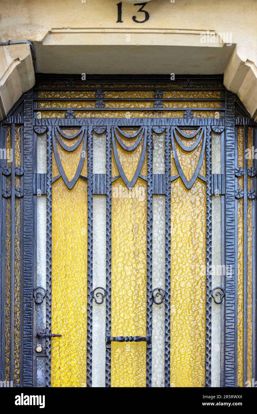 France, Meurthe et Moselle, Nancy, detail of the doorway of a mansion ...