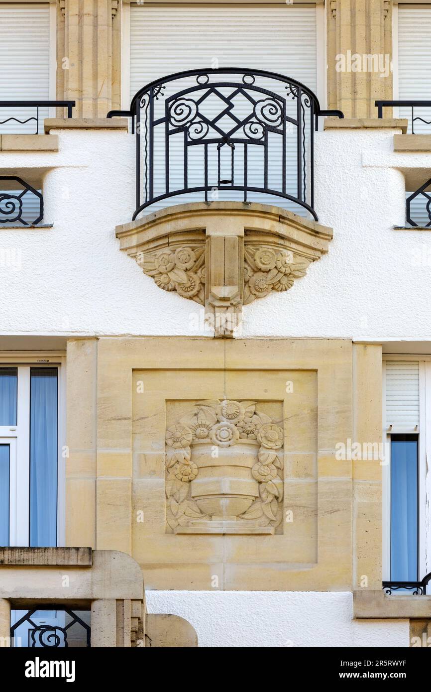 France, Meurthe et Moselle, Nancy, detail of the facade of a house ...