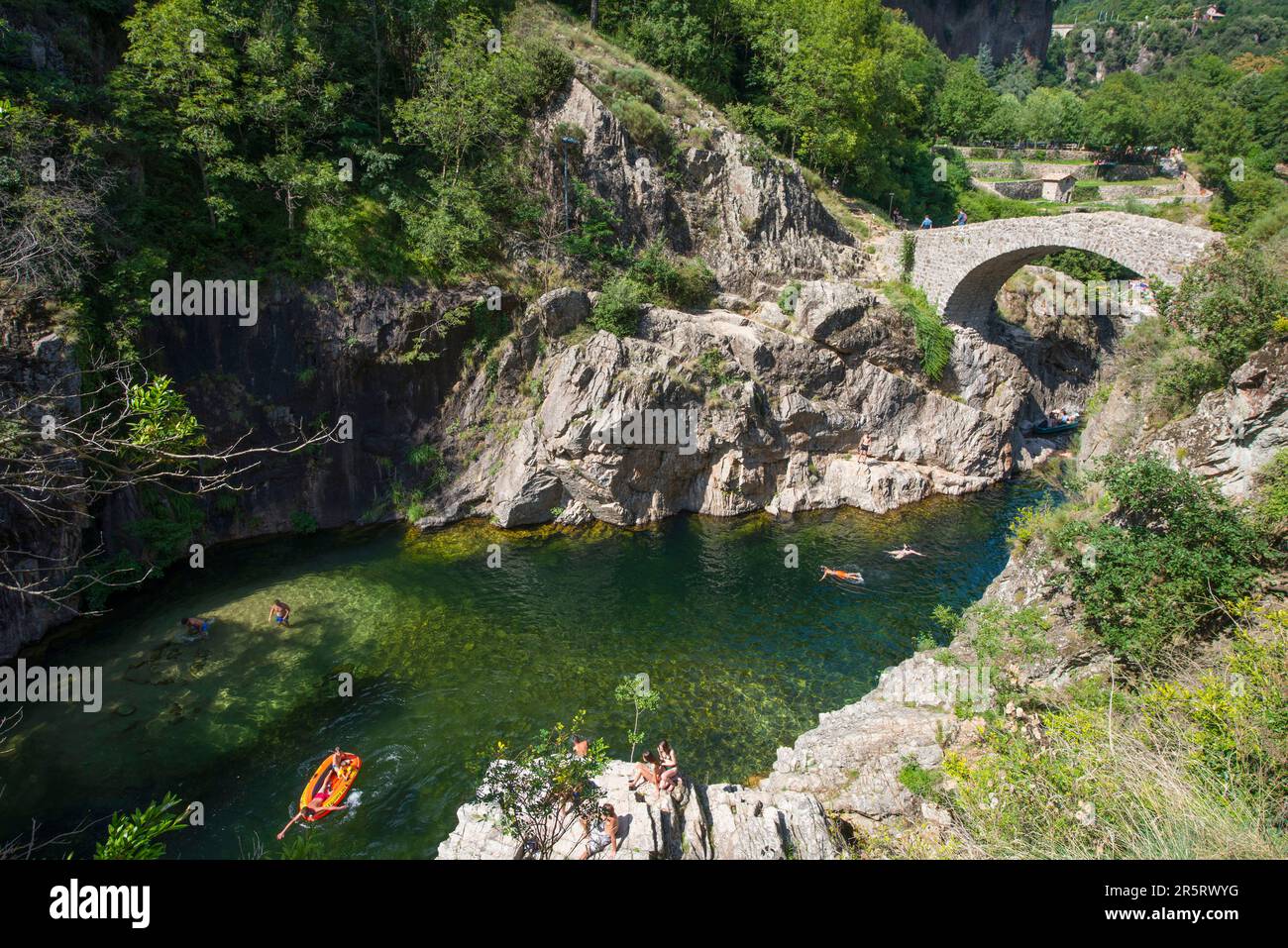 France, Ardeche, Thueyts, pont du diable, devil's bridge over the ...
