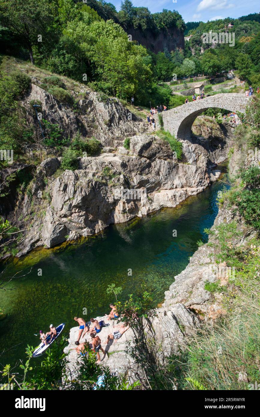 France, Ardeche, Thueyts, pont du diable, devil's bridge over the ...