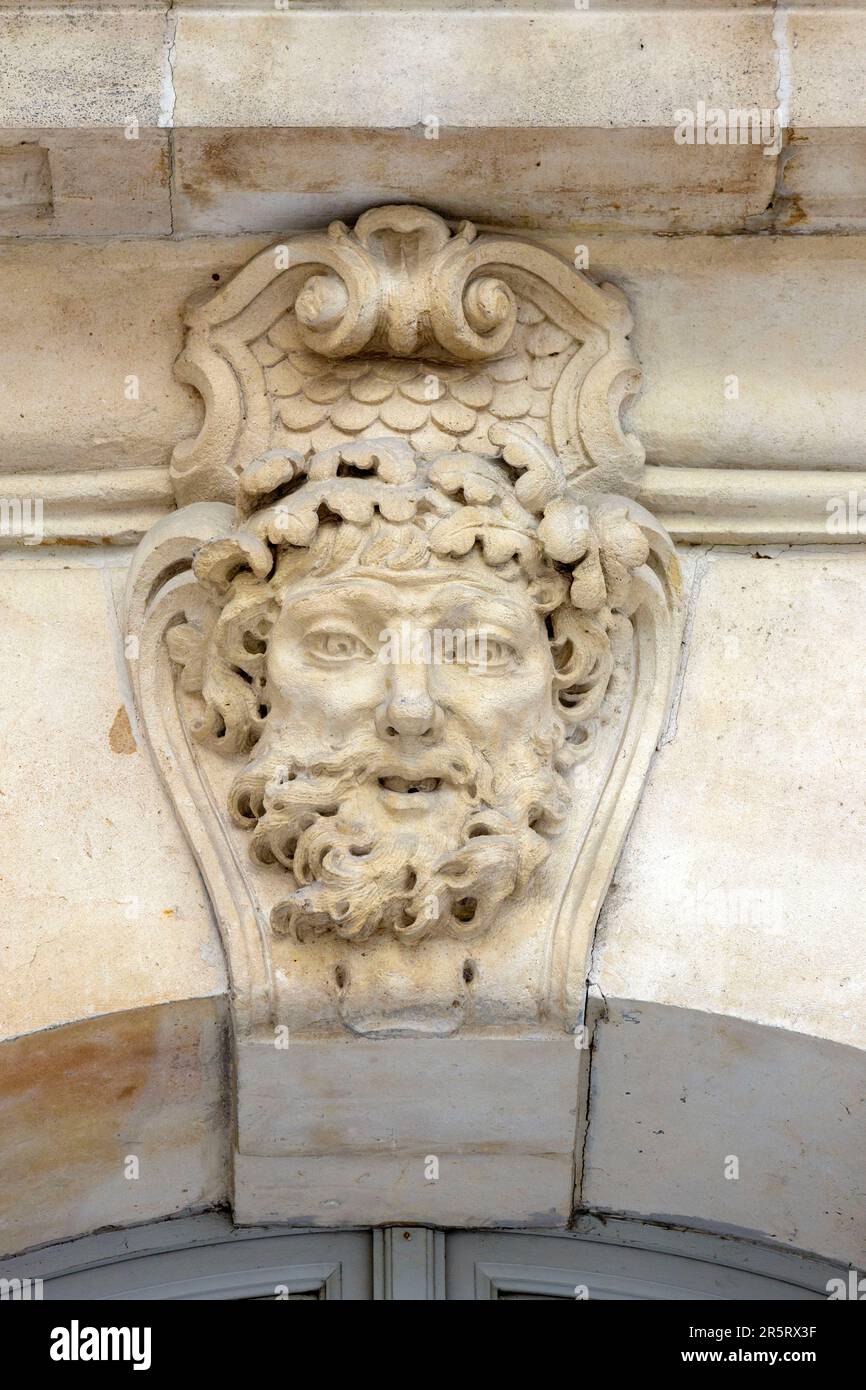 France, Meurthe et Moselle, Nancy, mascaron ornament on a facade of ...