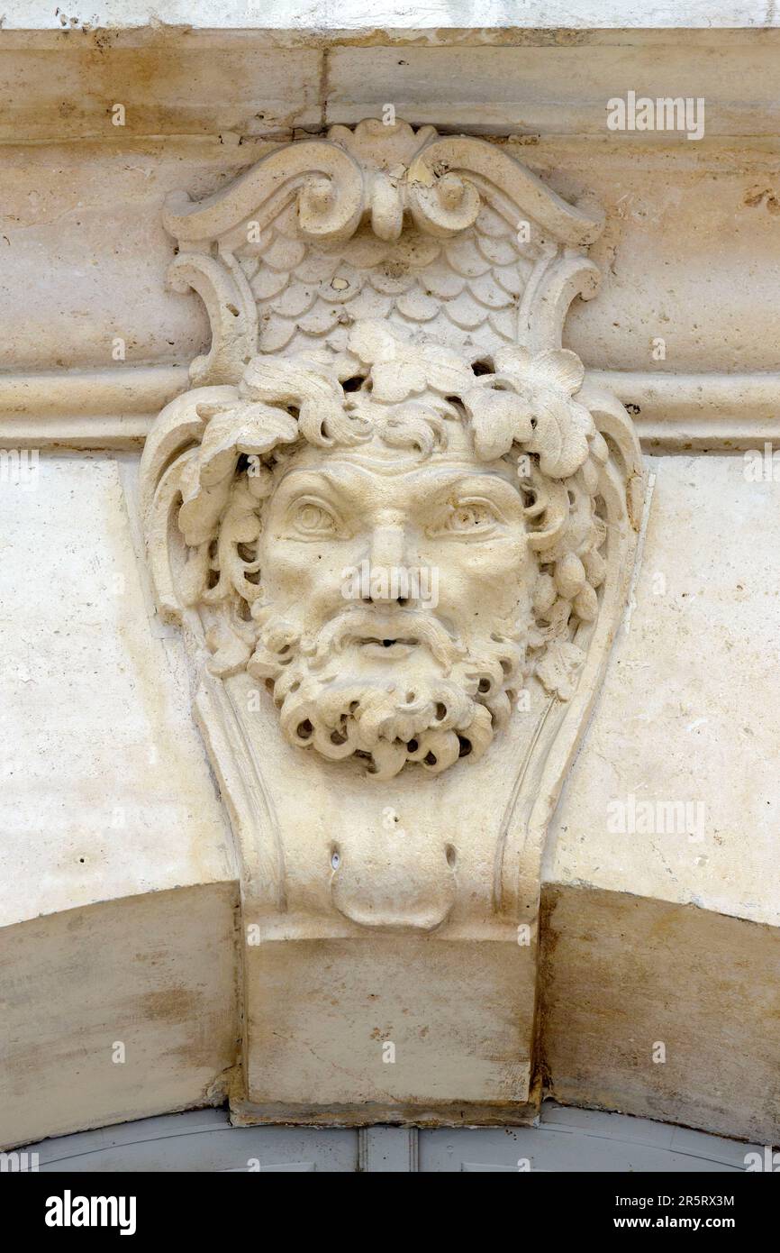 France, Meurthe et Moselle, Nancy, mascaron ornament on a facade of ...