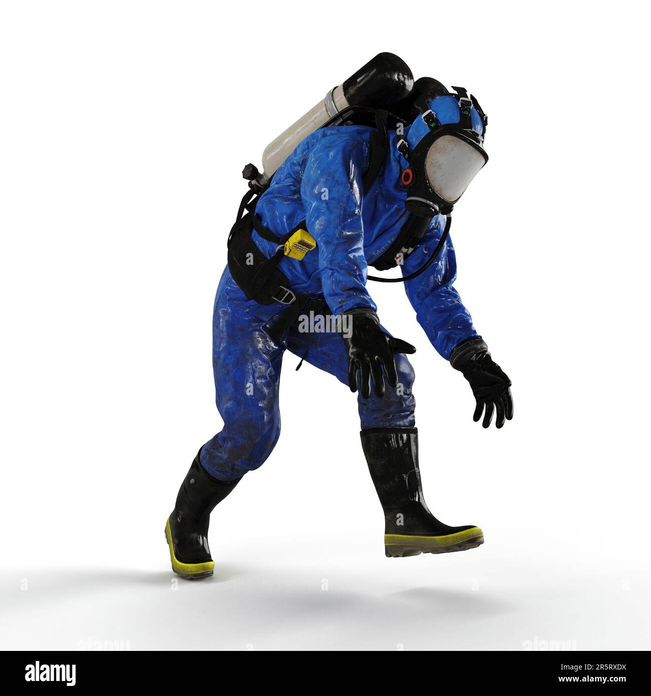 3D render illustration of a man wearing a protective chemical suit ...