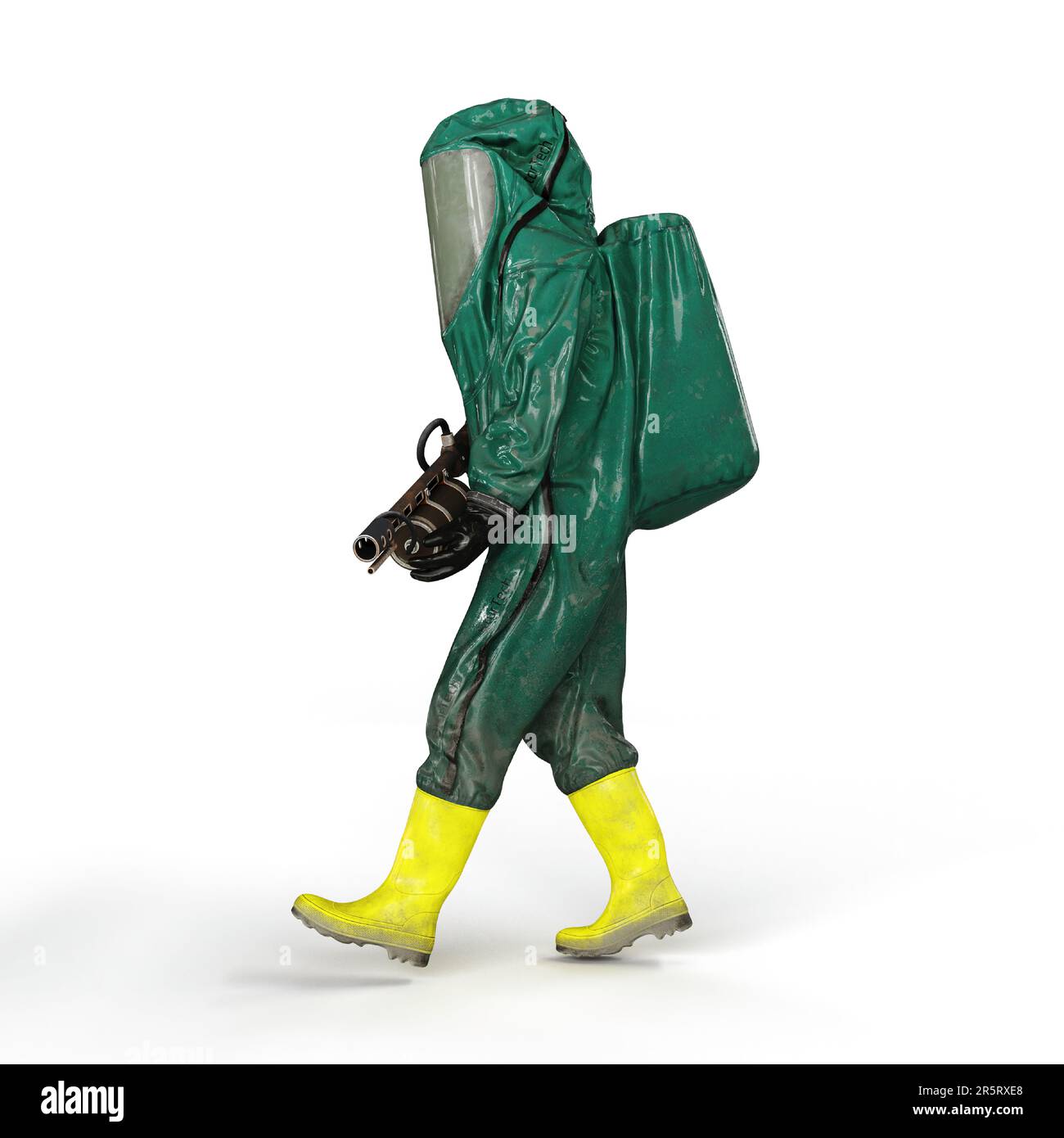 3D render illustration of a man wearing a protective chemical suit ...