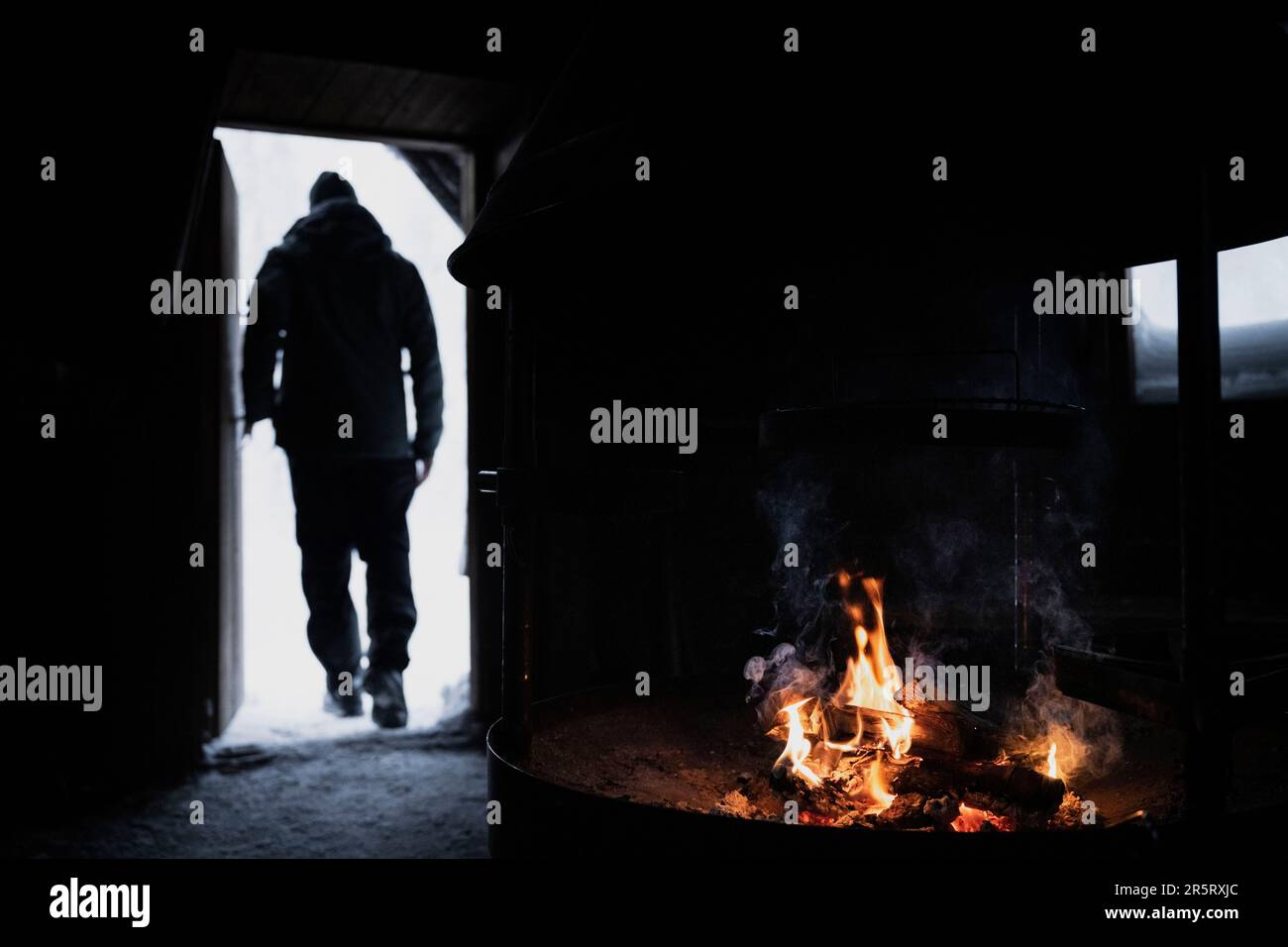 Finland, Lapland, Muonio, firewood in the cabin of Pallastunturi ...
