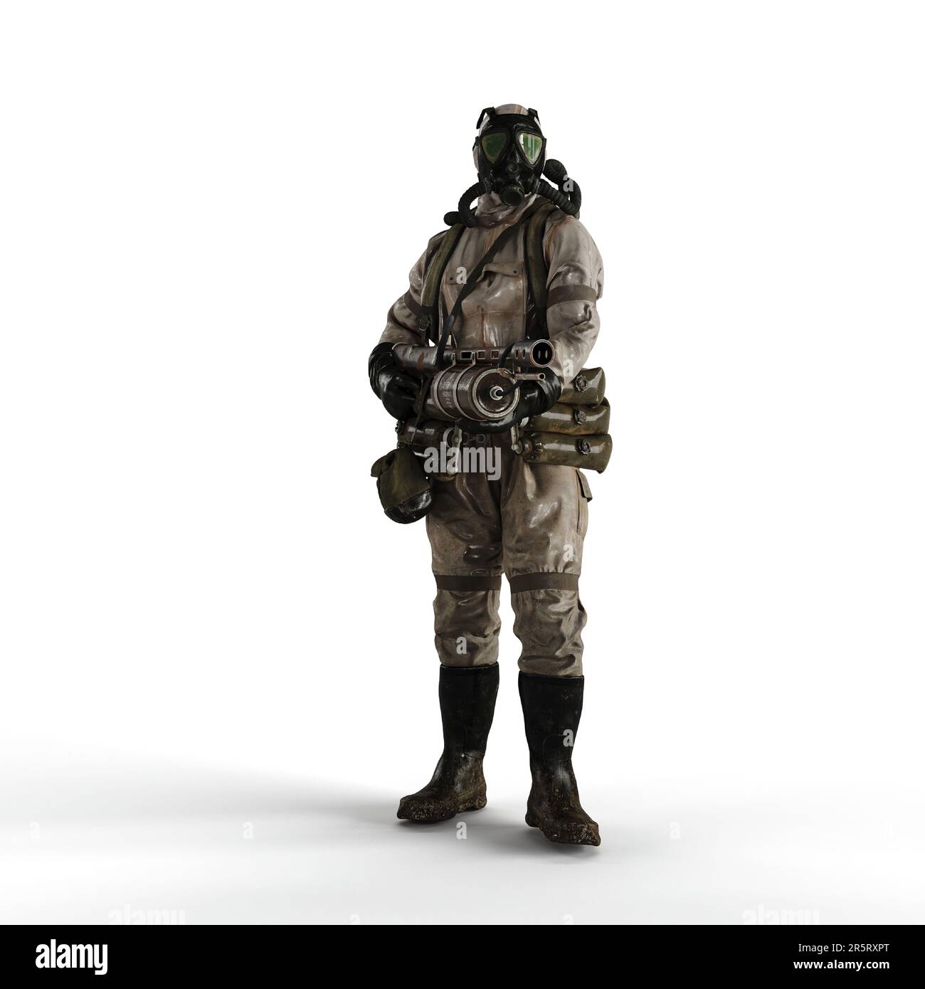 3D render illustration of a man wearing a protective chemical suit ...