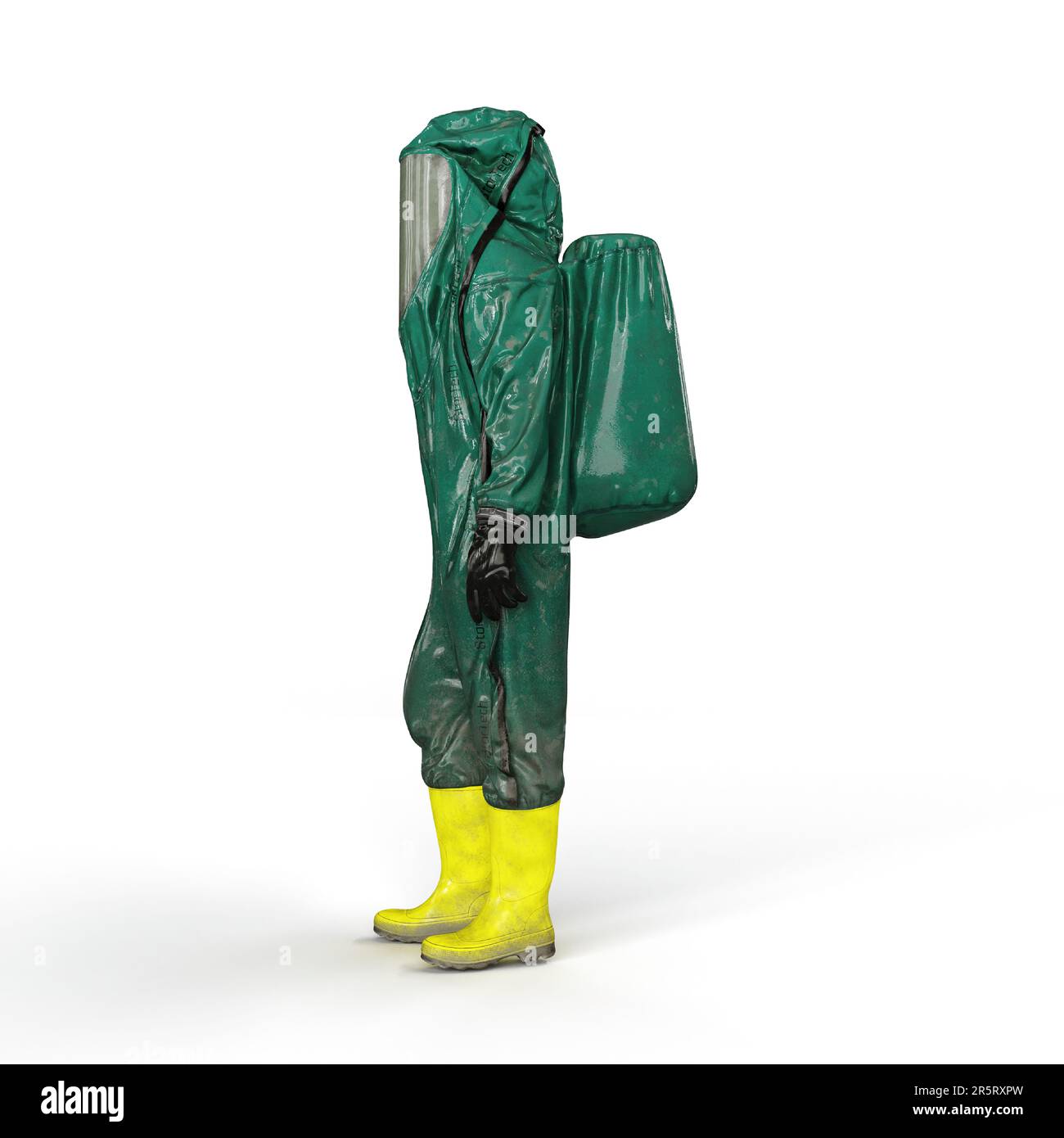 3D render illustration of a man wearing a protective chemical suit ...