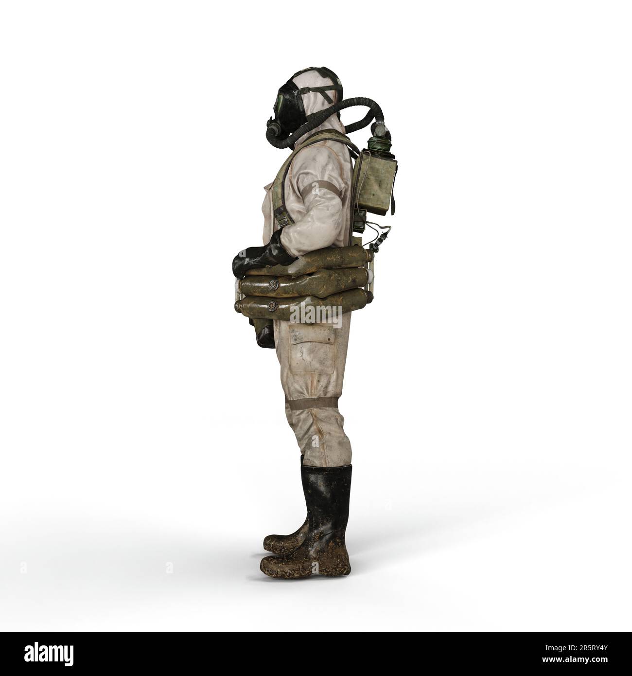 3D render illustration of a man wearing a protective chemical suit ...