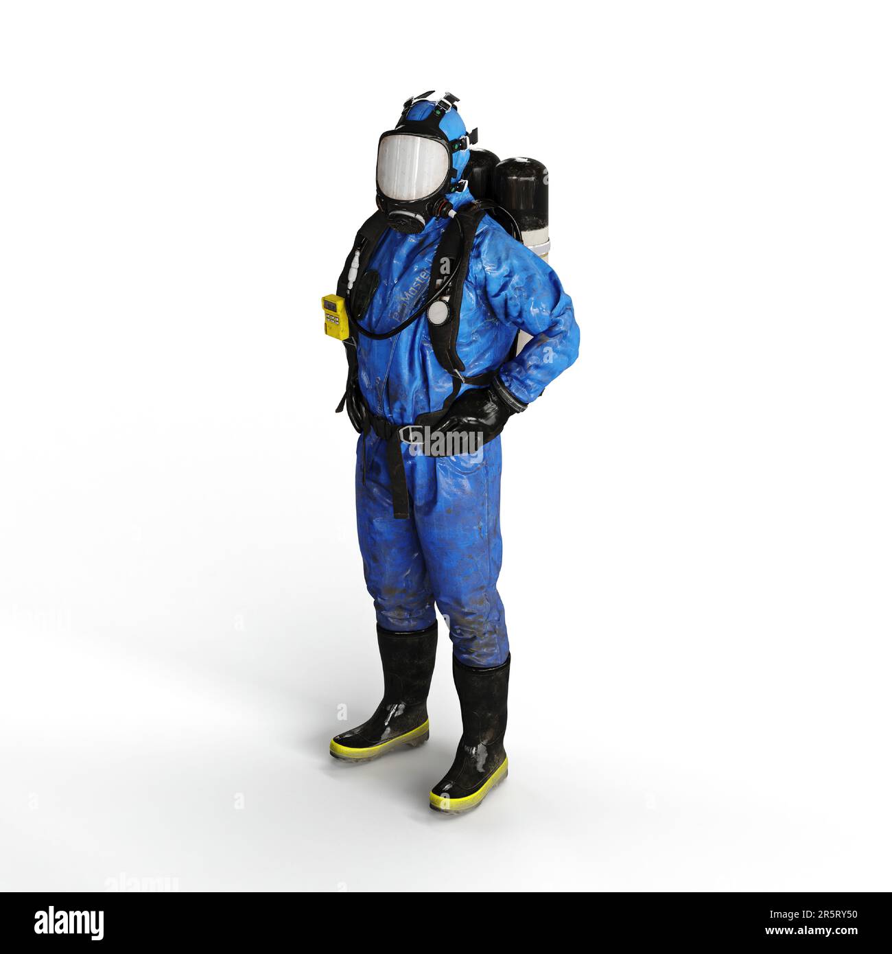 3D render illustration of a man wearing a protective chemical suit ...