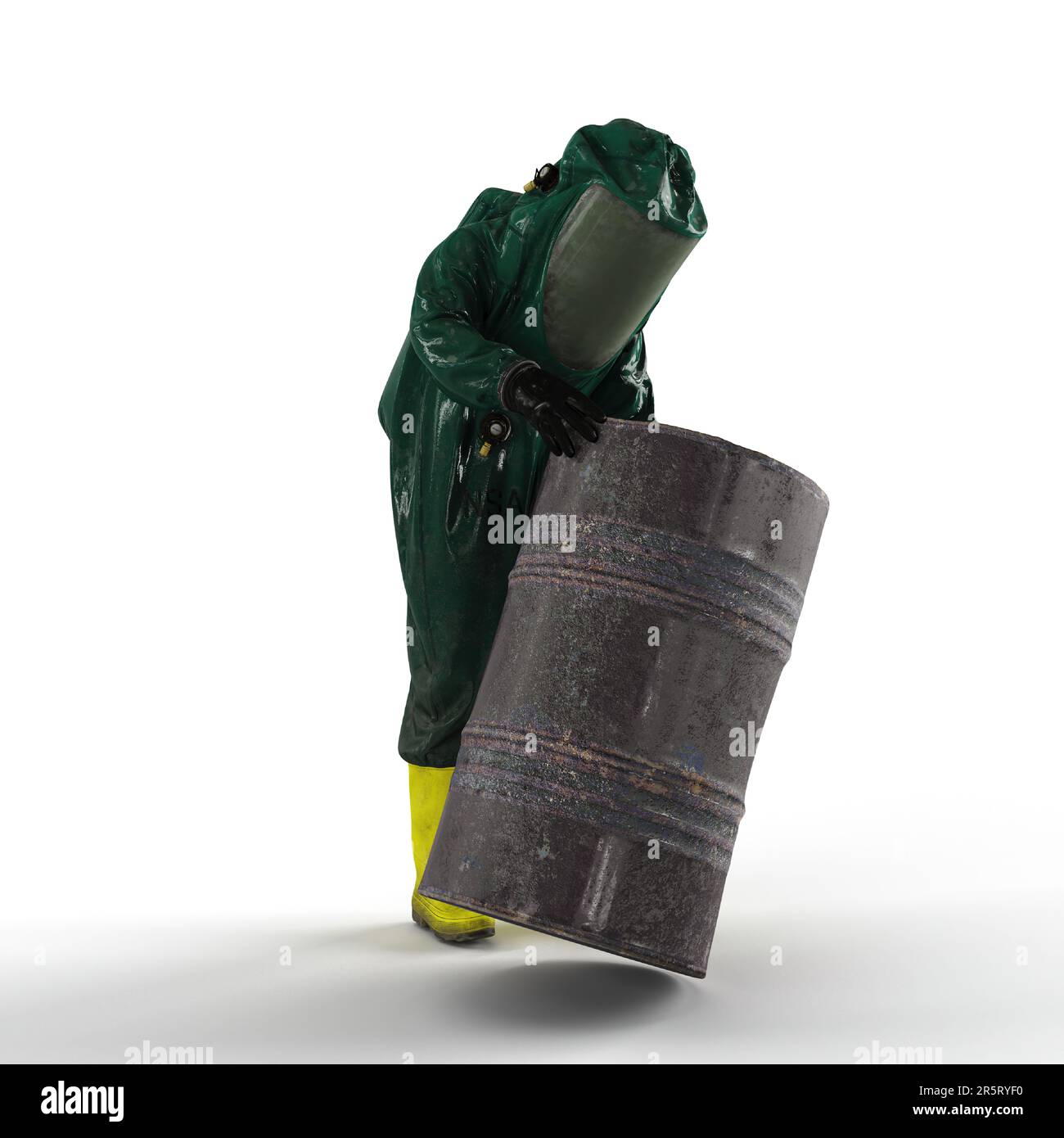 A 3D render illustration of a man wearing a protective chemical suit ...