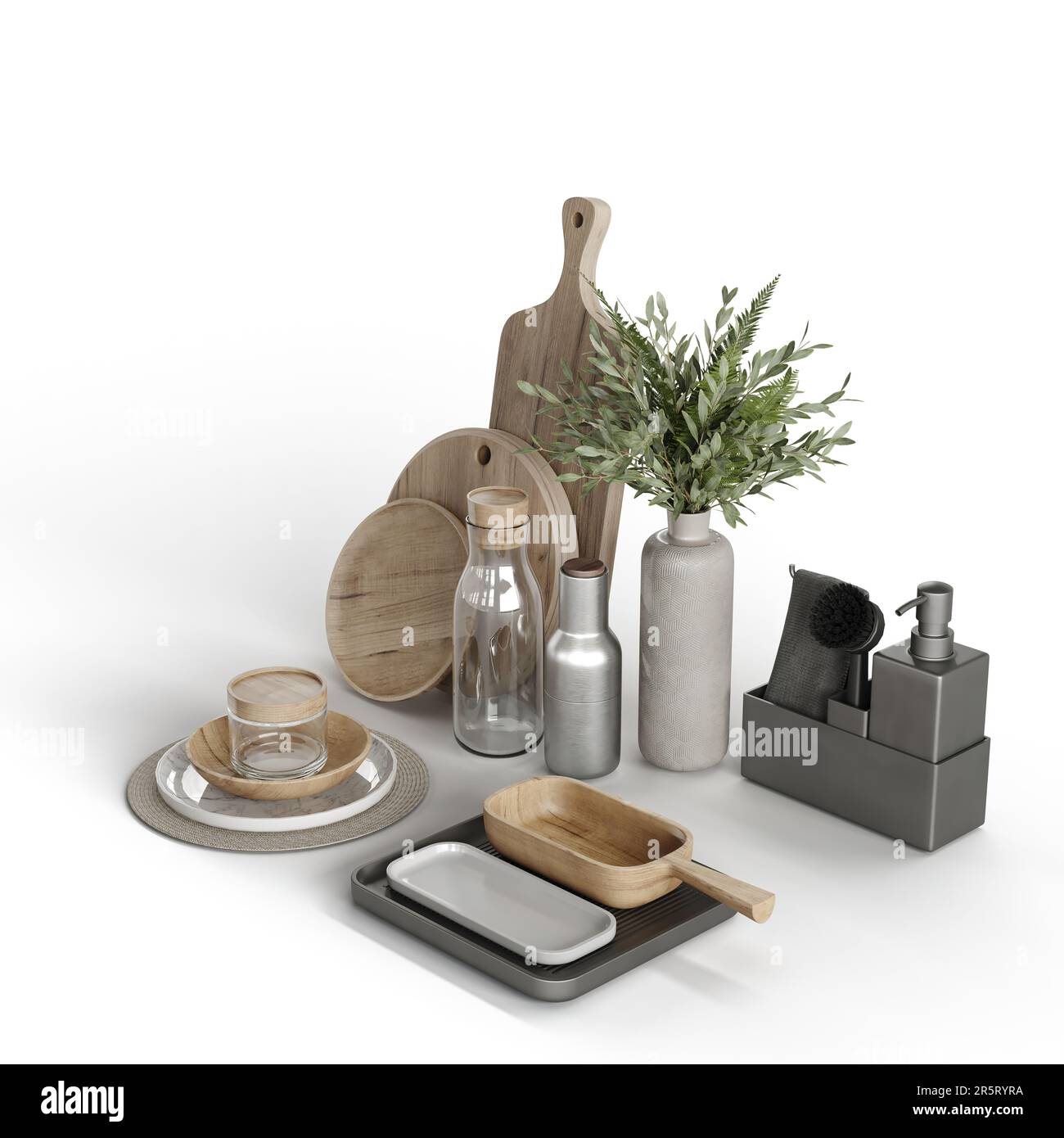 A still life of assorted kitchen items organized artfully in an ...