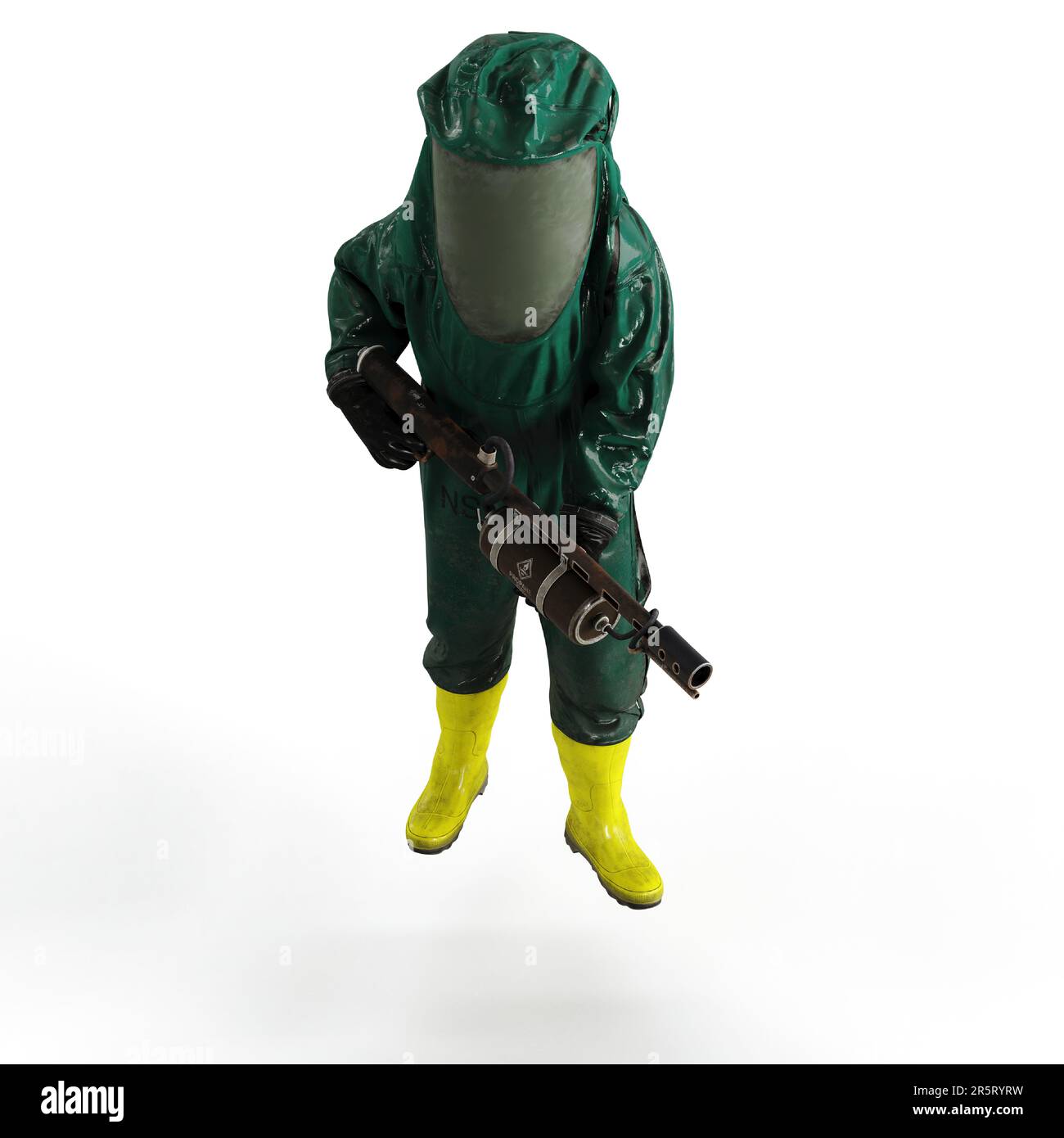 3D render illustration of a man wearing a protective chemical suit ...