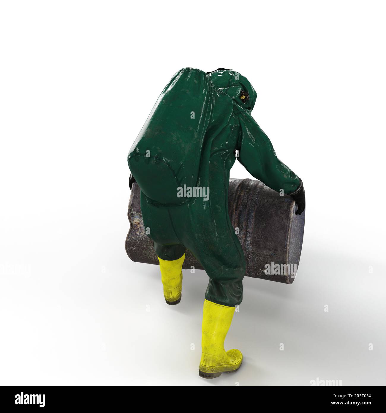 A 3D render illustration of a man wearing a protective chemical suit ...