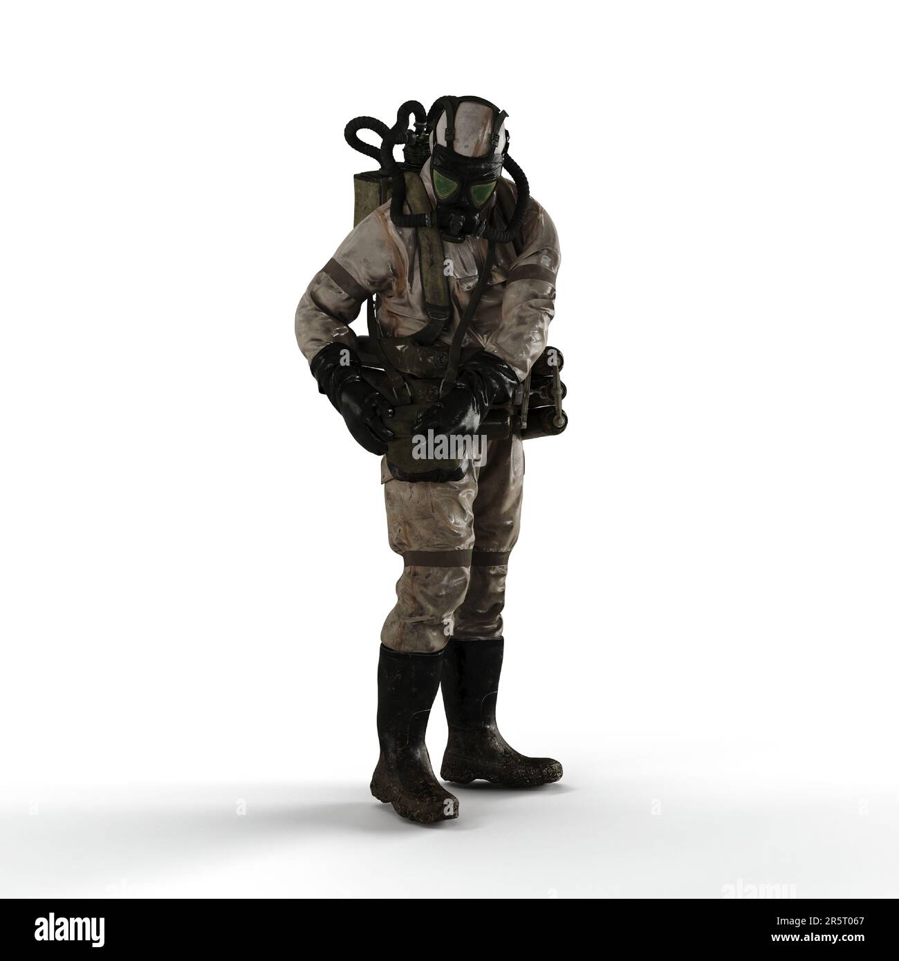 3D render illustration of a man wearing a protective chemical suit ...