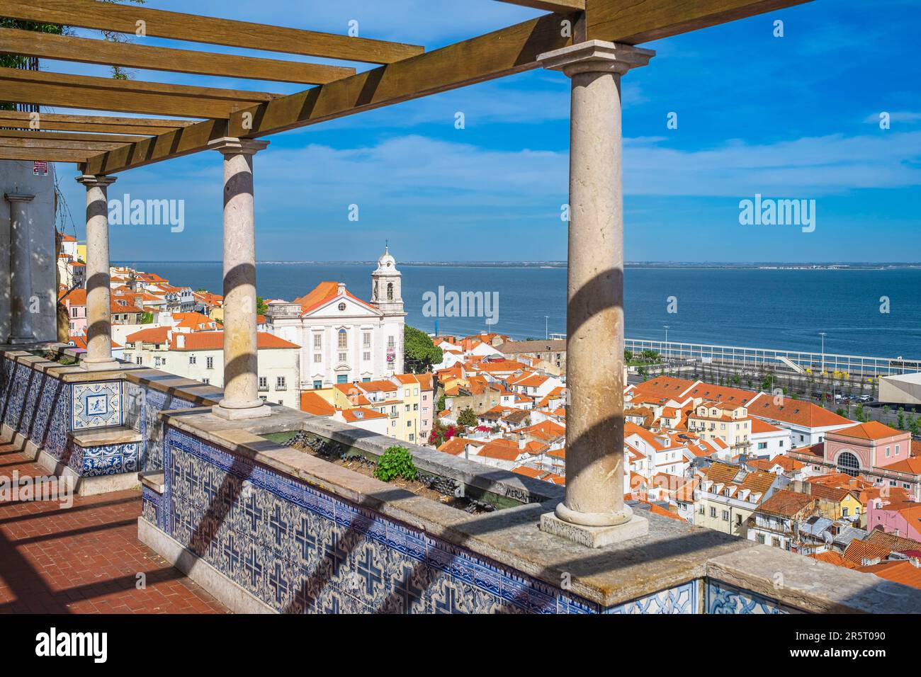 Portugal, Lisbon, Alfama district, panorama from Santa Luzia viewpoint ...