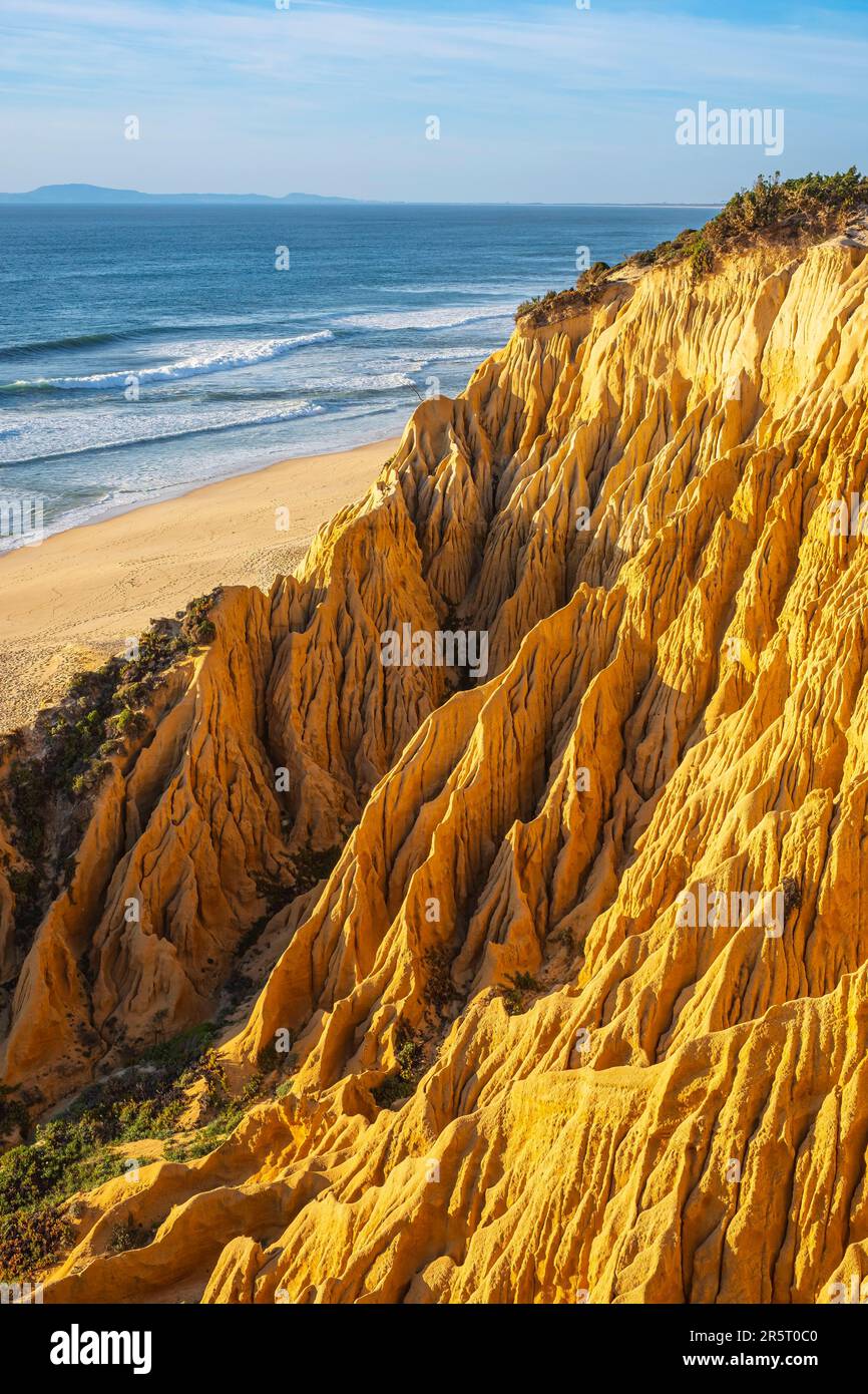 Portugal, Alentejo region, Melides, ochre cliffs overlooking Galé ...