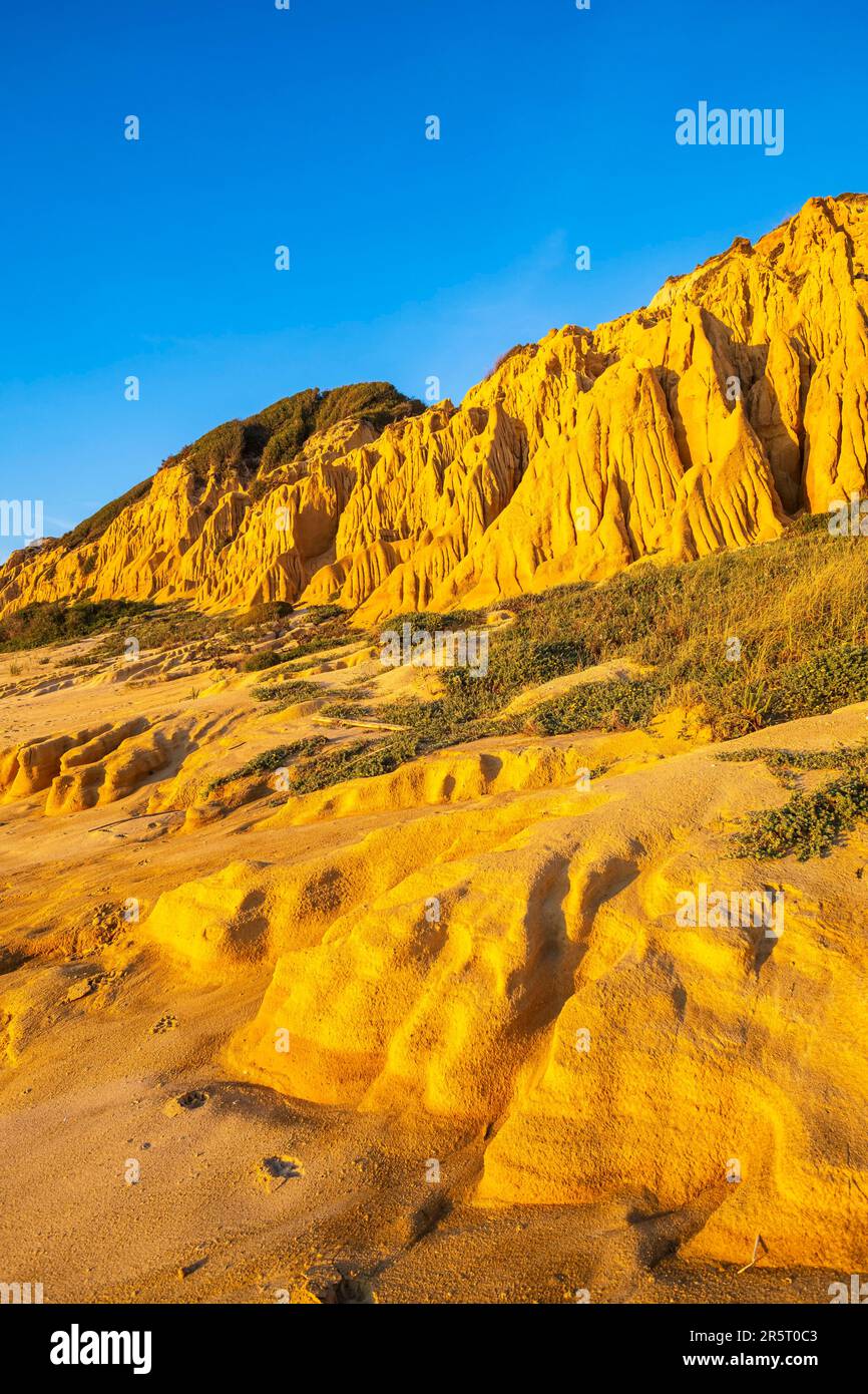 Portugal, Alentejo region, Melides, ochre cliffs overlooking Galé ...