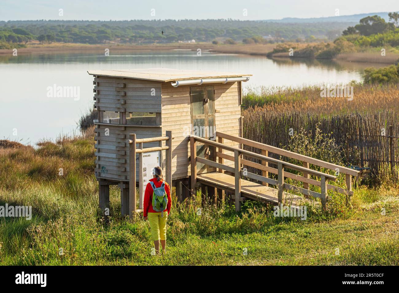 Portugal, Alentejo region, Melides, Melides lagoon, birdwatching hut ...