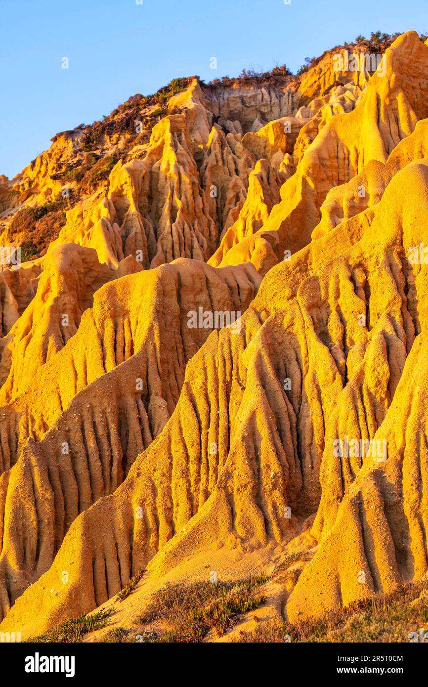 Portugal, Alentejo region, Melides, ochre cliffs overlooking Galé ...