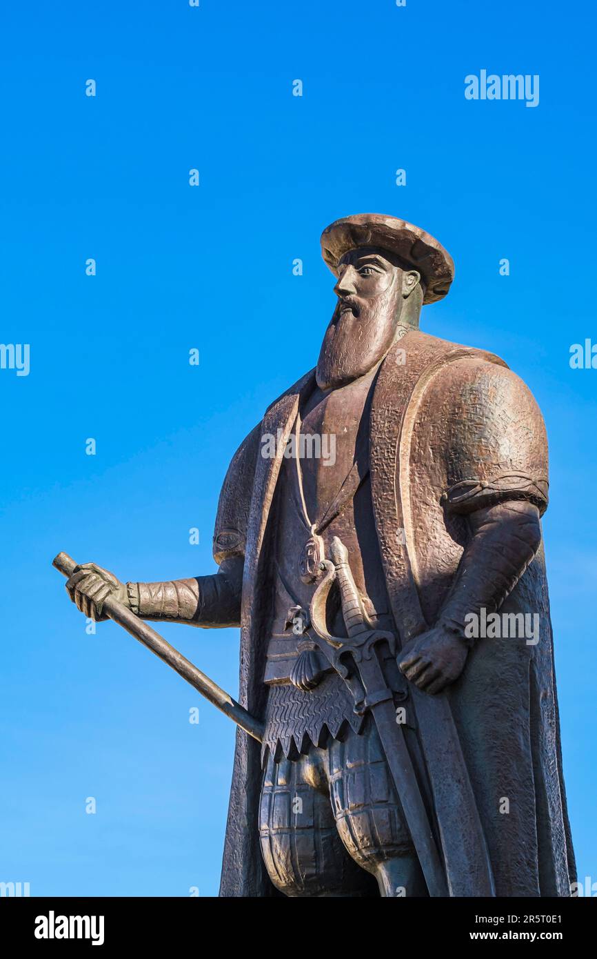 Portugal, Alentejo region, Sines, statue in tribute to Vasco de Gama ...