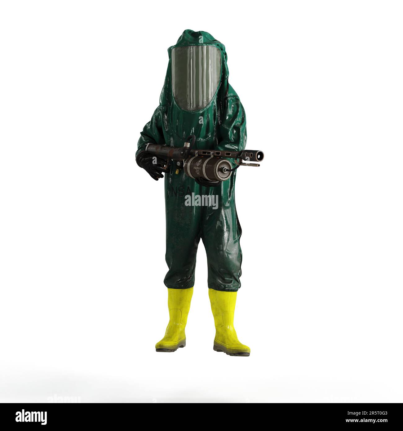 3D render illustration of a man wearing a protective chemical suit ...