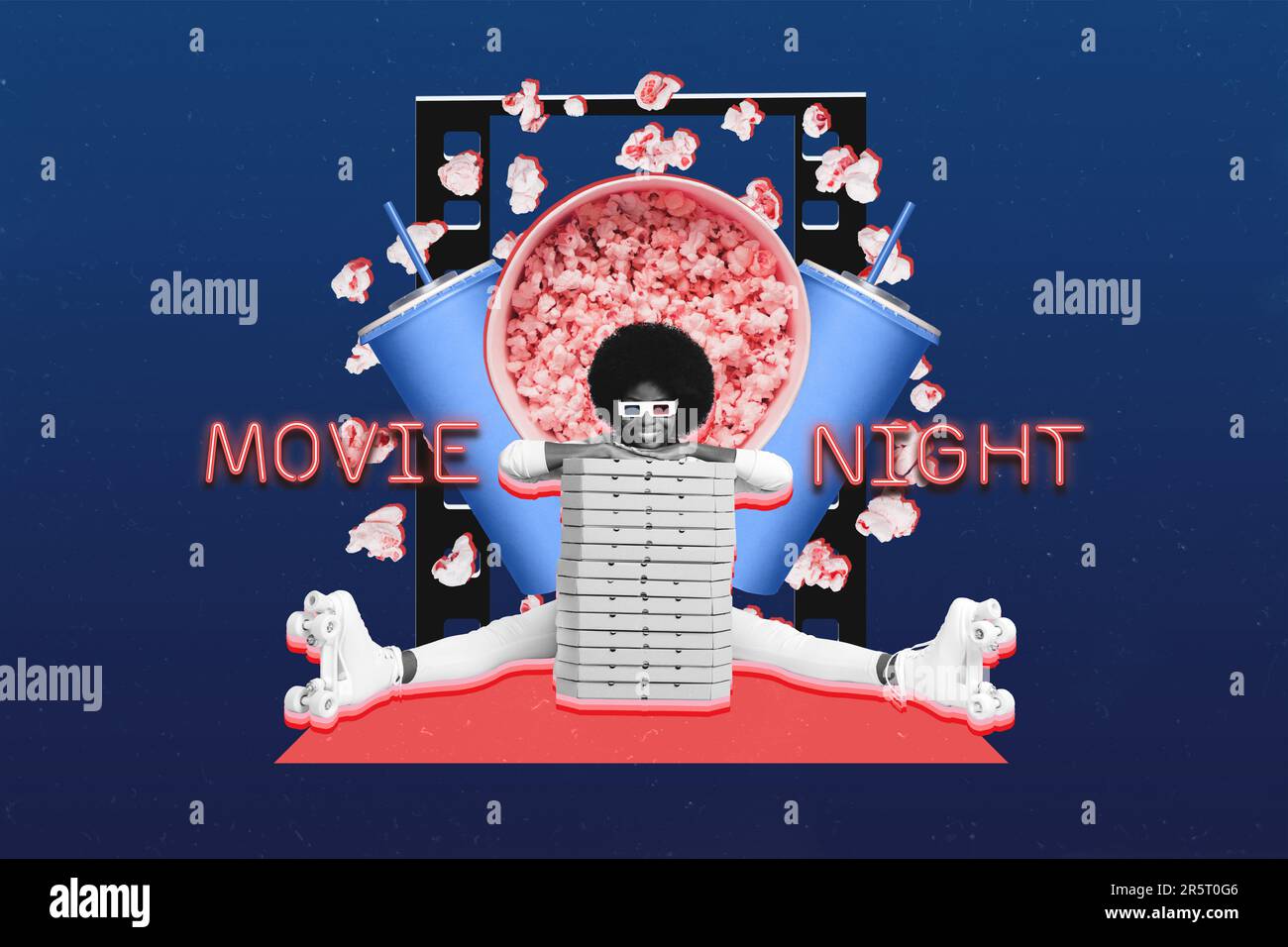 Creative collage of happy black white colors funky girl rollerblades ...