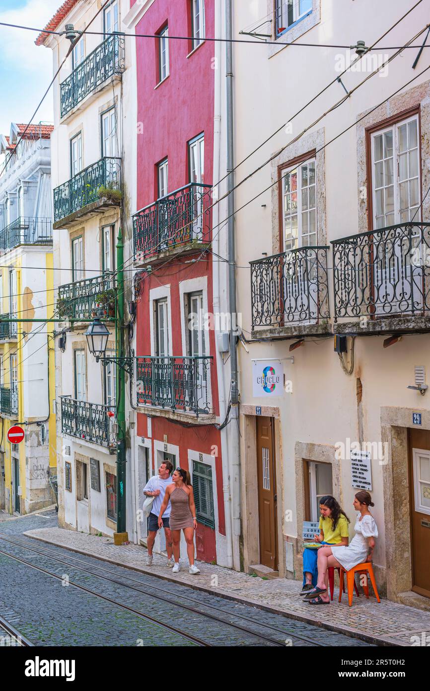 Portugal, Lisbon, rua da Bica de Duarte Belo where the Bica funicular ...