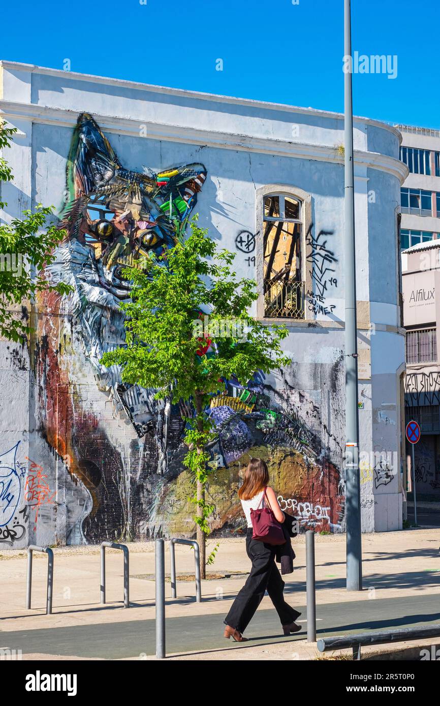 Portugal, Lisbon, fresco by the Portuguese artist Bordalo II (Artur ...