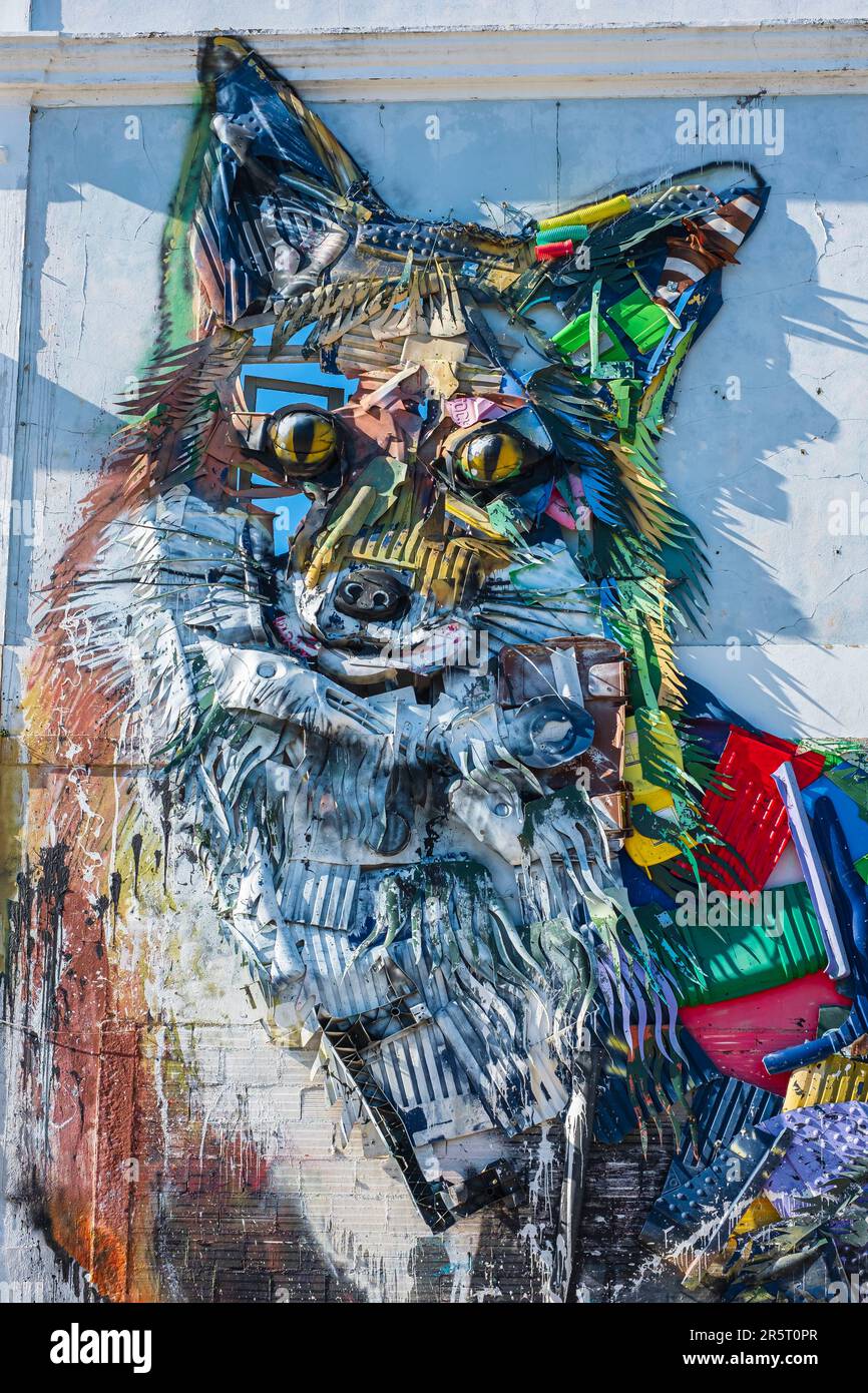 Portugal, Lisbon, fresco by the Portuguese artist Bordalo II (Artur ...