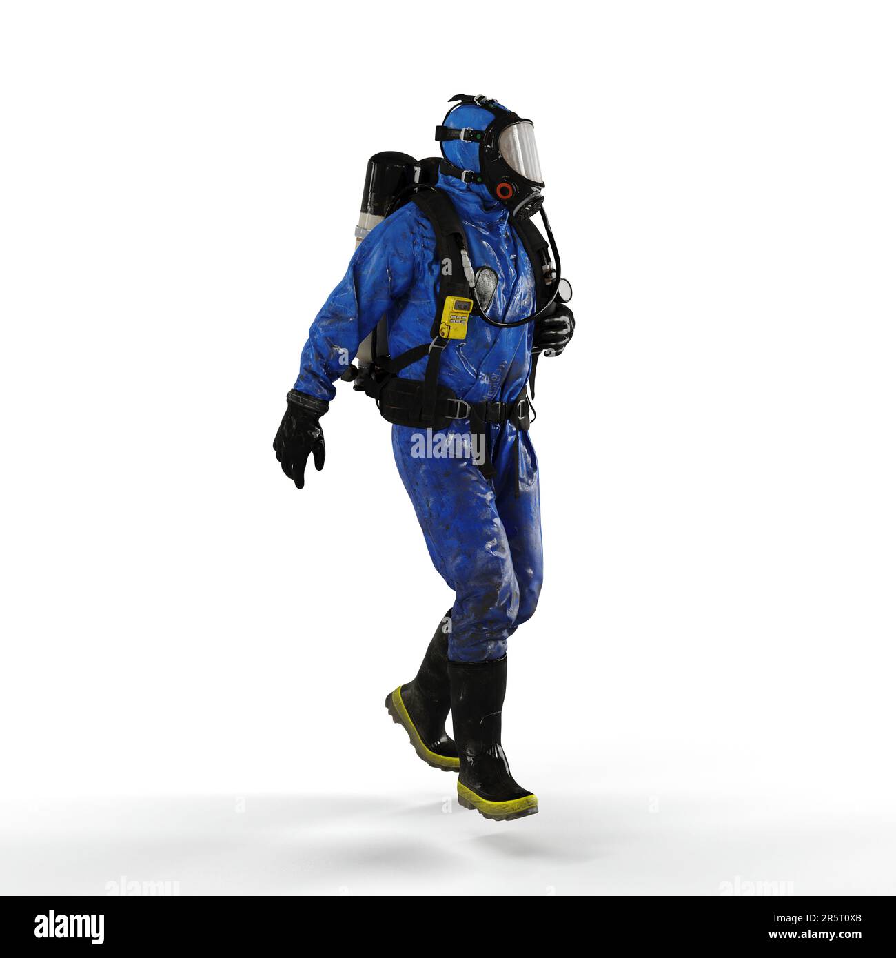 3D render illustration of a man wearing a protective chemical suit ...
