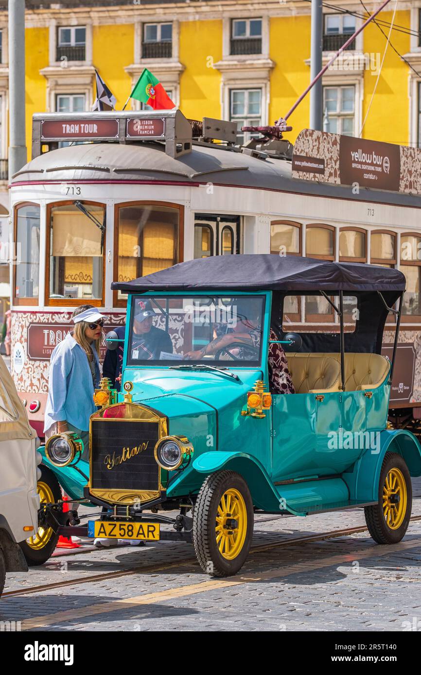 Portugal, Lisbon, Baixa de Lisboa district, electric car city tour ...