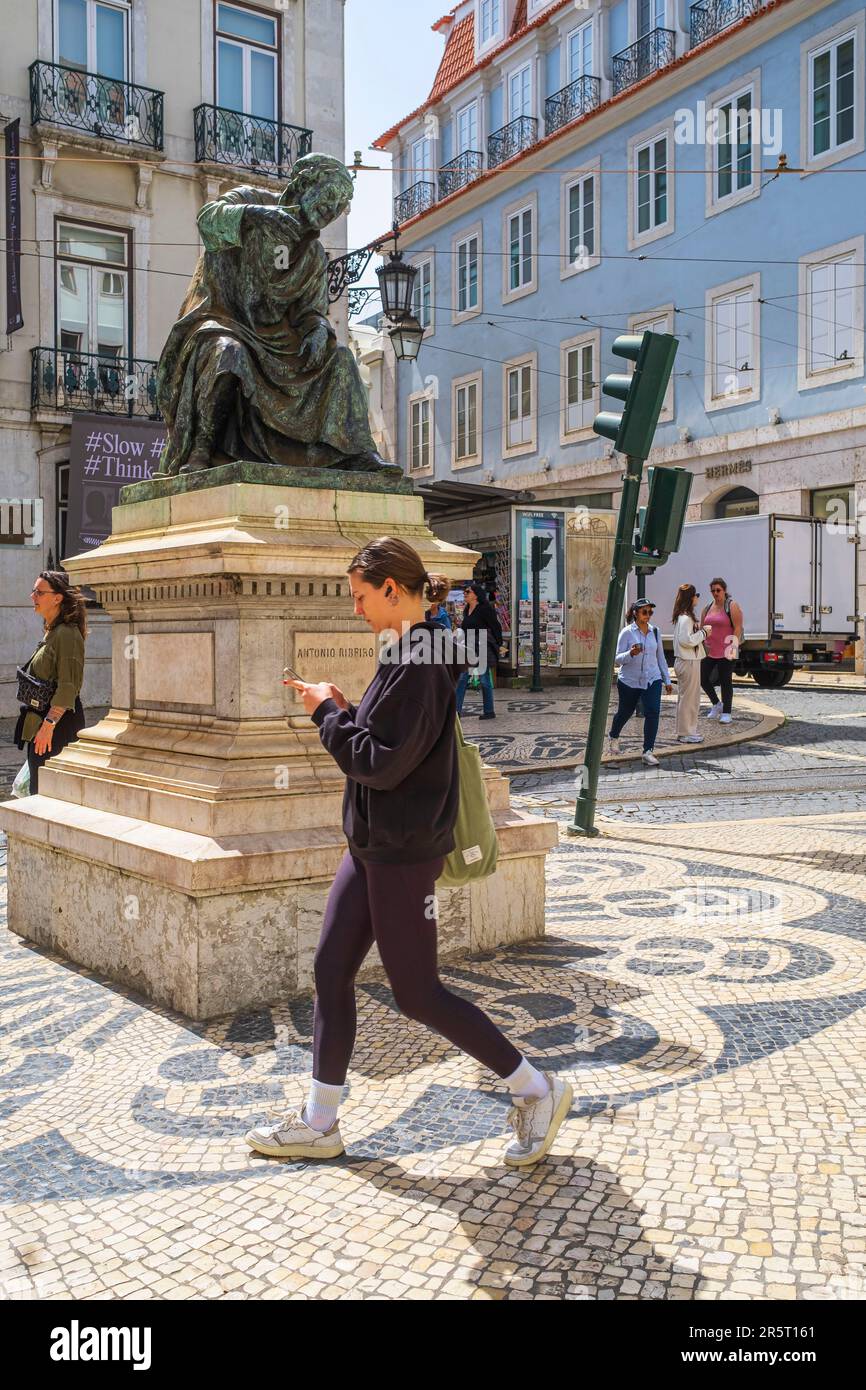Portugal, Lisbon, Chiado district, Largo do Chiado, statue of Antonio ...