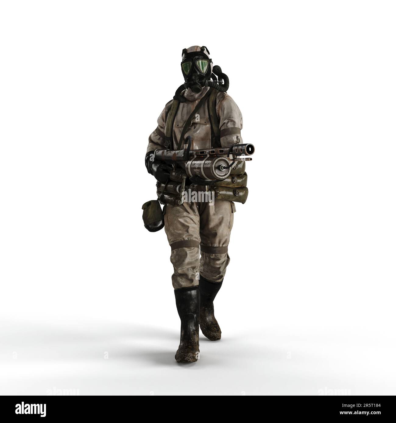 3D render illustration of a man wearing a protective chemical suit ...