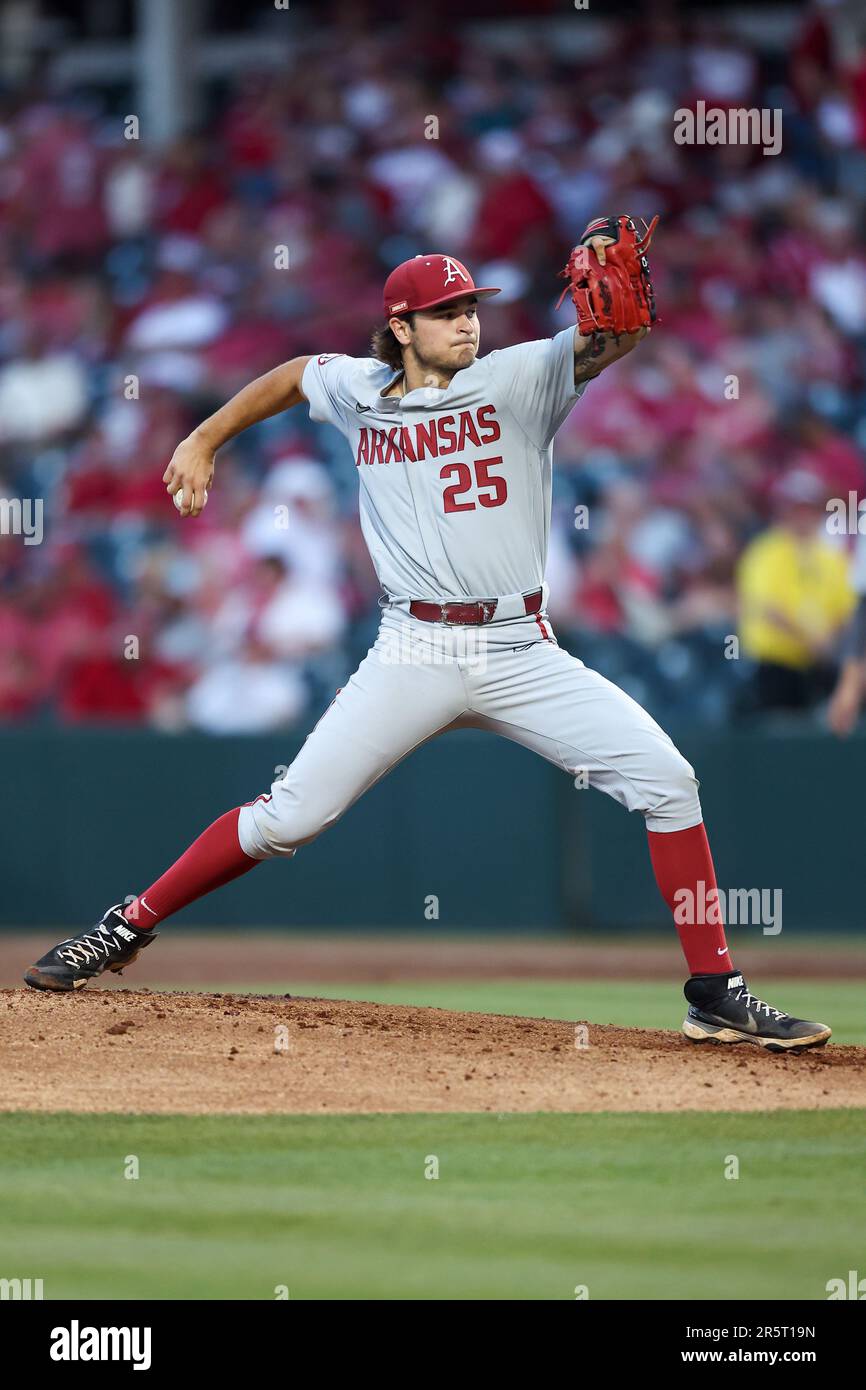June 4, 2023: Razorback pitcher Brady Tygart #25 works from the mound ...
